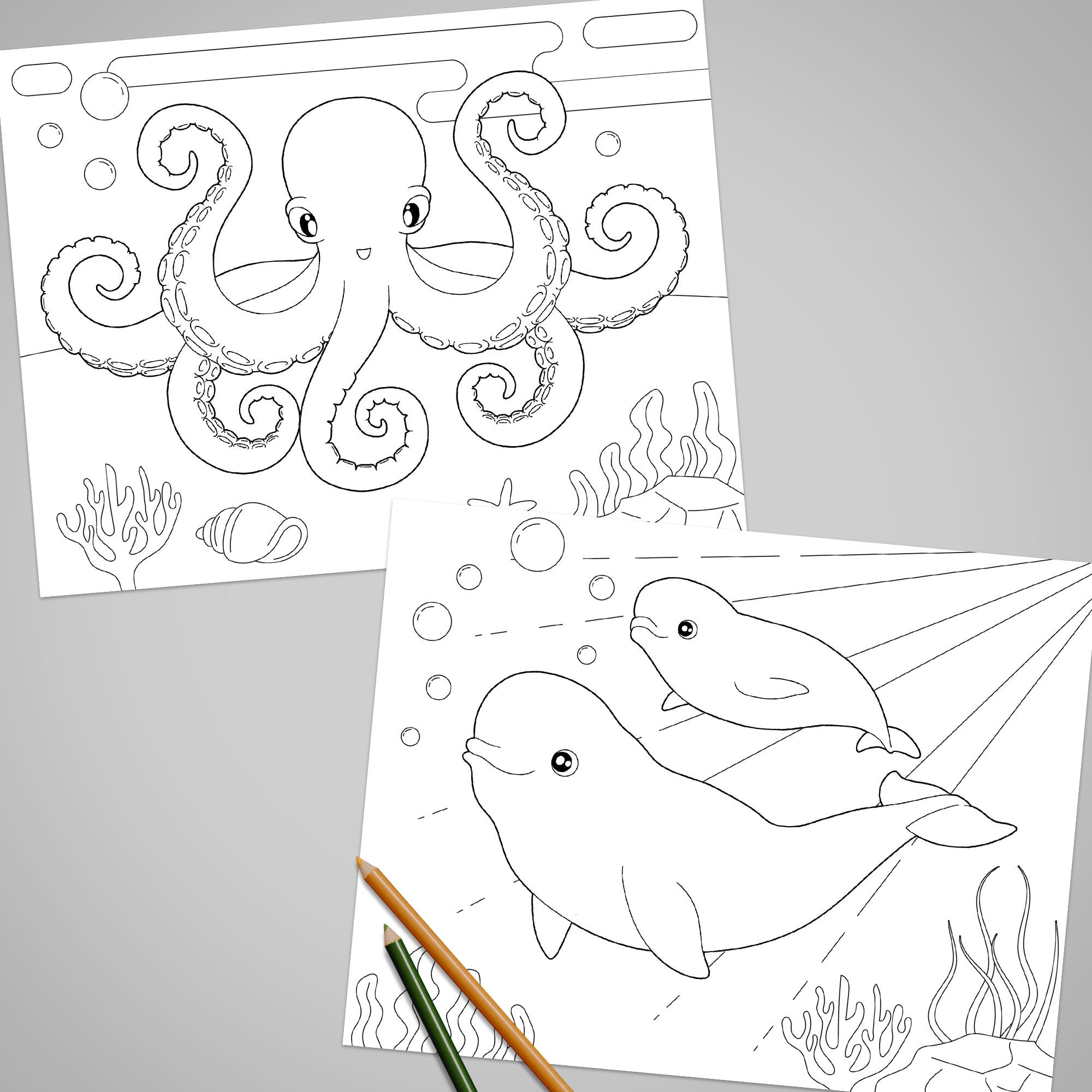 15 Sea Animals Coloring Book, Ocean Animal Coloring Pages, Fish Under ...