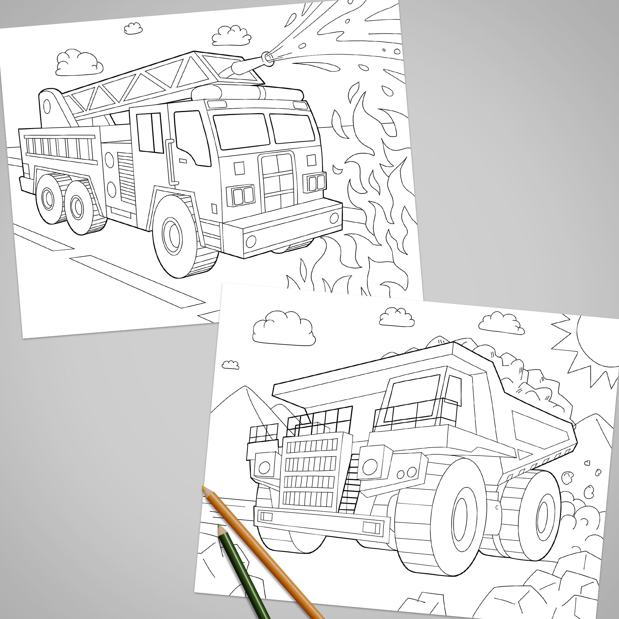 15 Trucks Coloring Book, Cars, Vehicles and Engines Printable Art for ...
