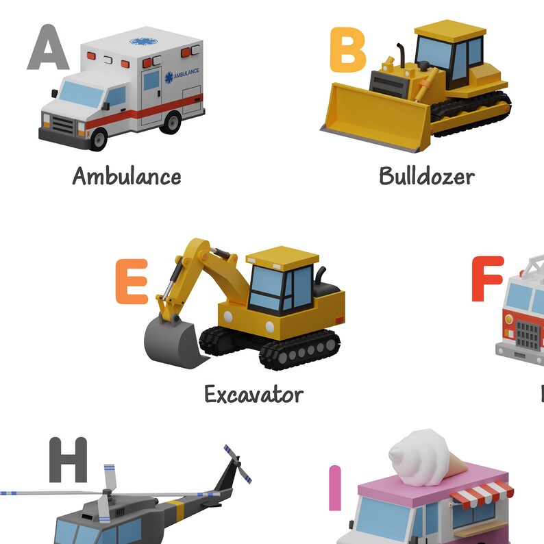 Transportation Alphabet Wall Art, Vehicle ABC Print, Car Letters Art ...