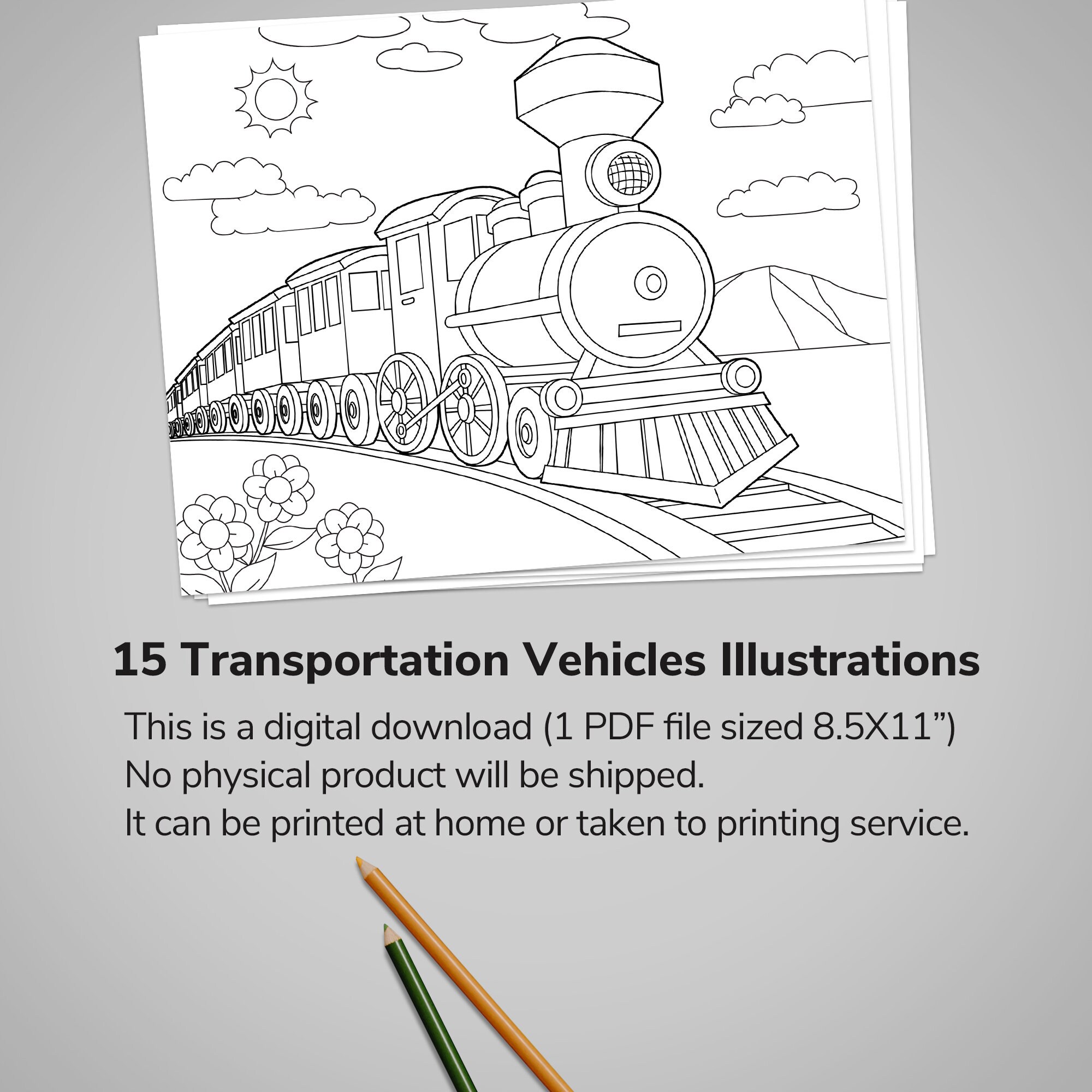 15 Cars, Planes, Ships and Trucks Coloring Book, Transportation ...