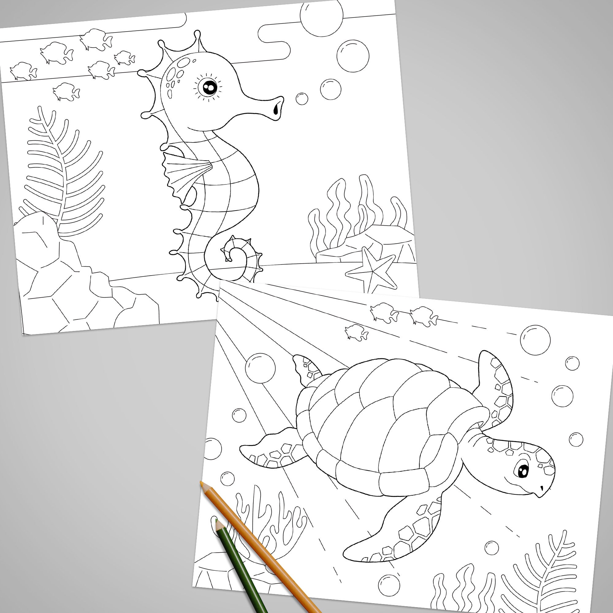 15 Sea Animals Coloring Book, Ocean Animal Coloring Pages, Fish Under ...