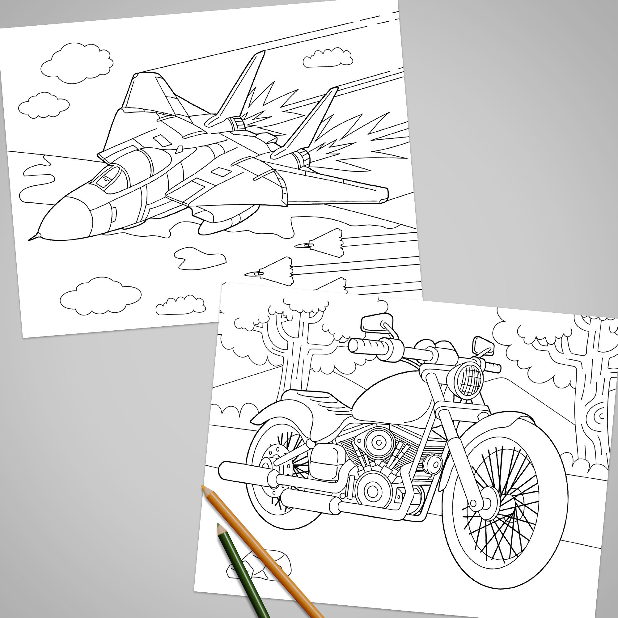15 Cars, Planes, Ships and Trucks Coloring Book, Transportation ...