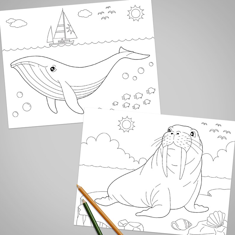 15 Sea Animals Coloring Book, Ocean Animal Coloring Pages, Fish Under ...