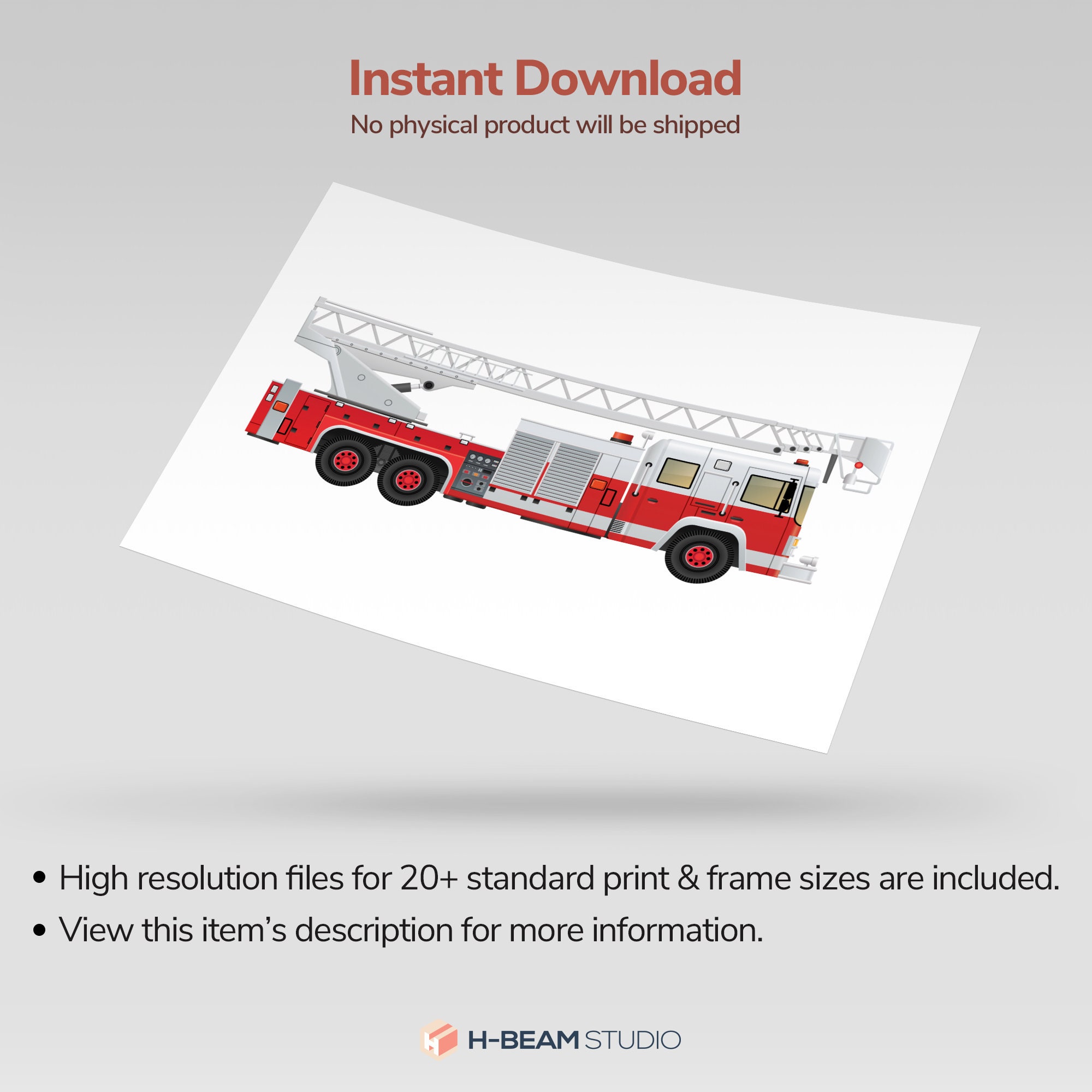 Fire Engine Art, Fire Truck Print, Printable Wall Art, Car Print, Boy ...