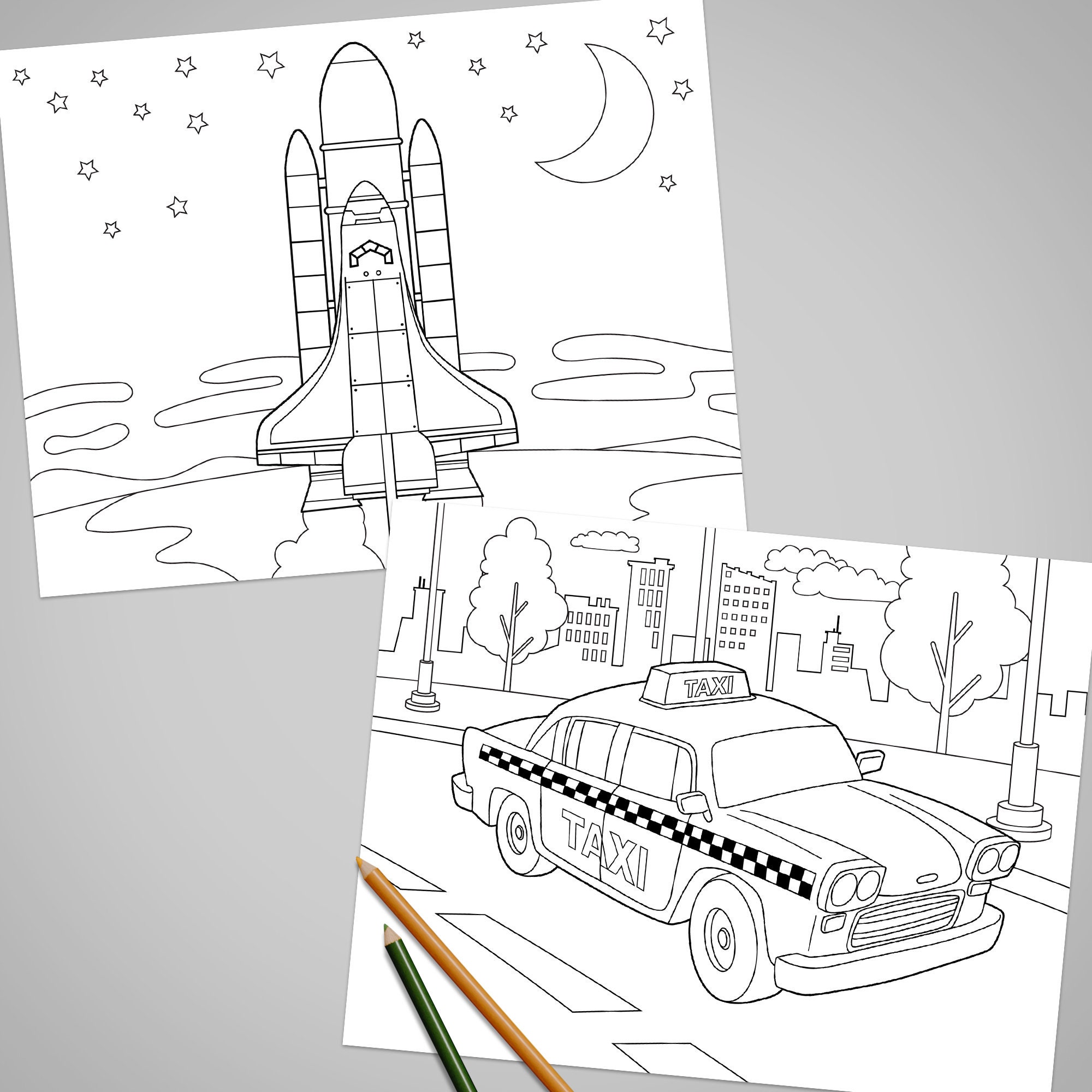 15 Cars, Planes, Ships and Trucks Coloring Book, Transportation ...