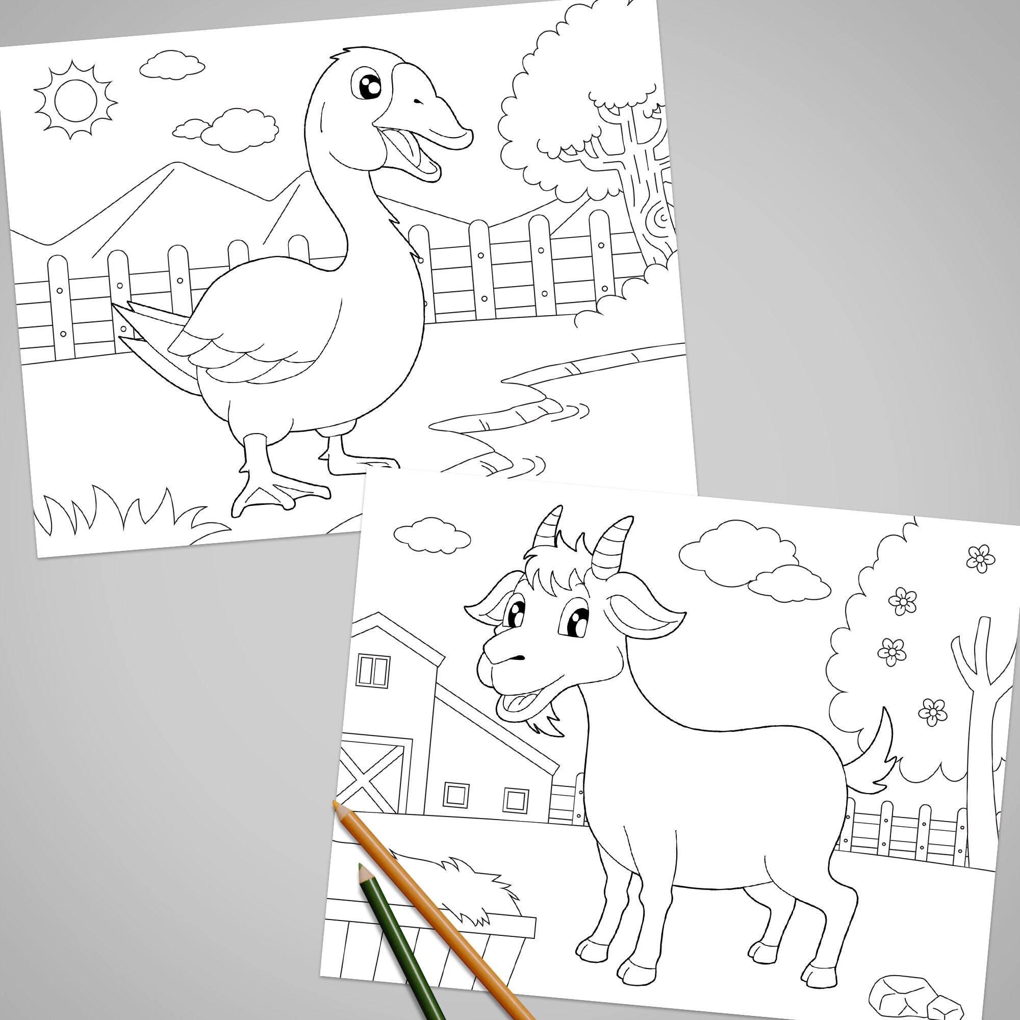 15 Farm Animals Coloring Book, Farm Animal Coloring Pages, Farm Animal ...