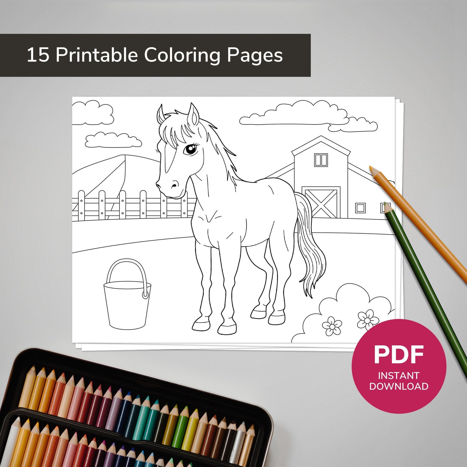 15 Farm Animals Coloring Book, Farm Animal Coloring Pages, Farm Animal ...