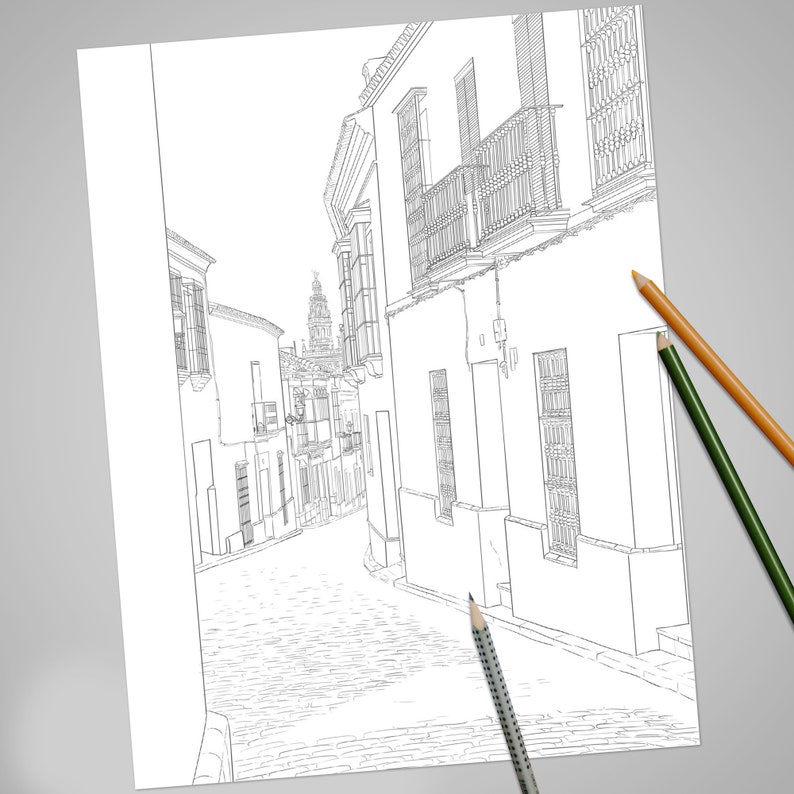 5 Realistic Street Scene Coloring Book, Buildings Coloring Pages, City ...