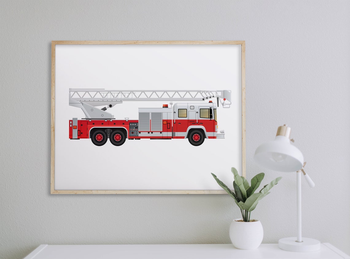 Fire Engine Art, Fire Truck Print, Printable Wall Art, Car Print, Boy ...