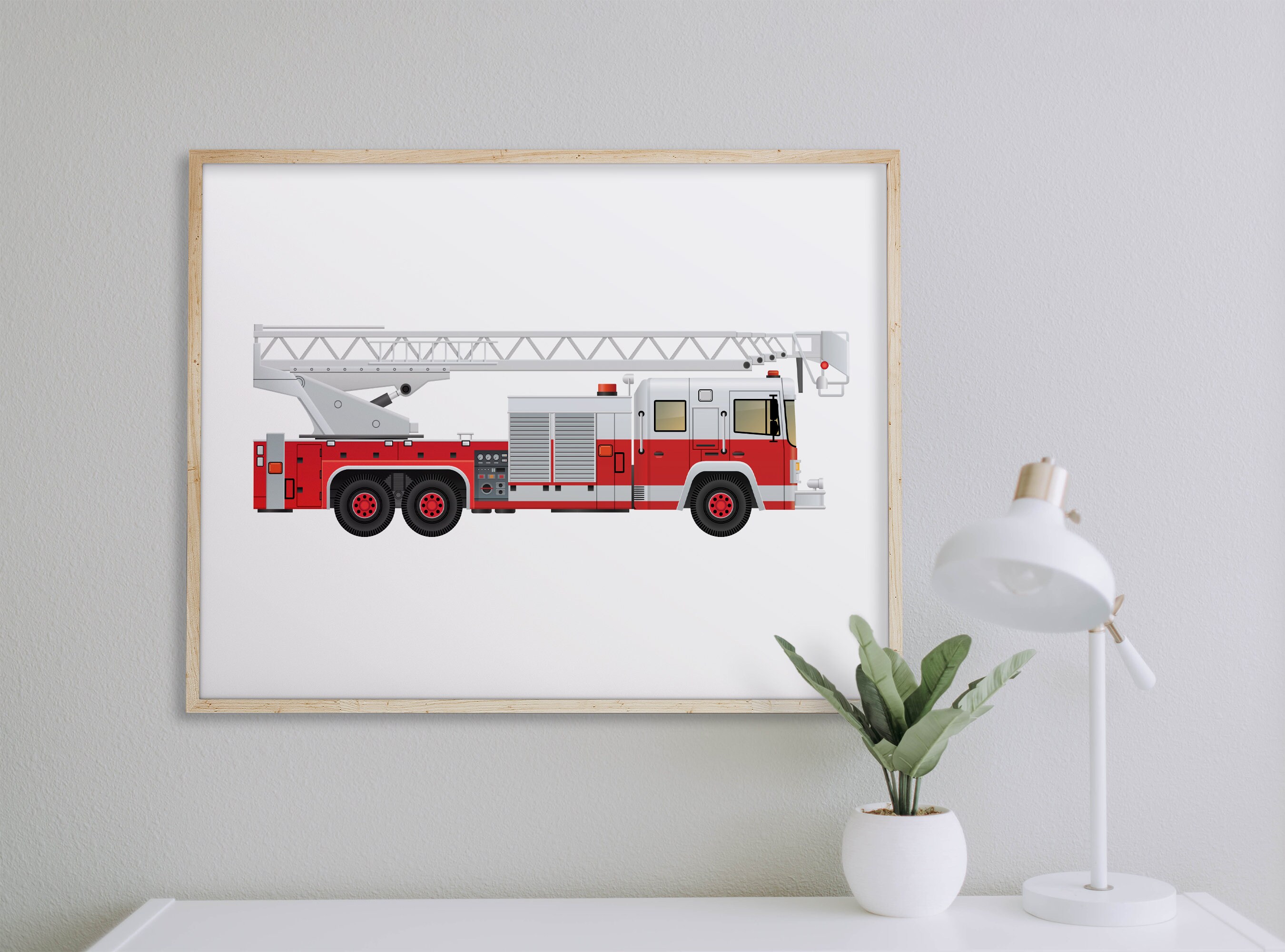 Fire Engine Art, Fire Truck Print, Printable Wall Art, Car Print, Boy ...