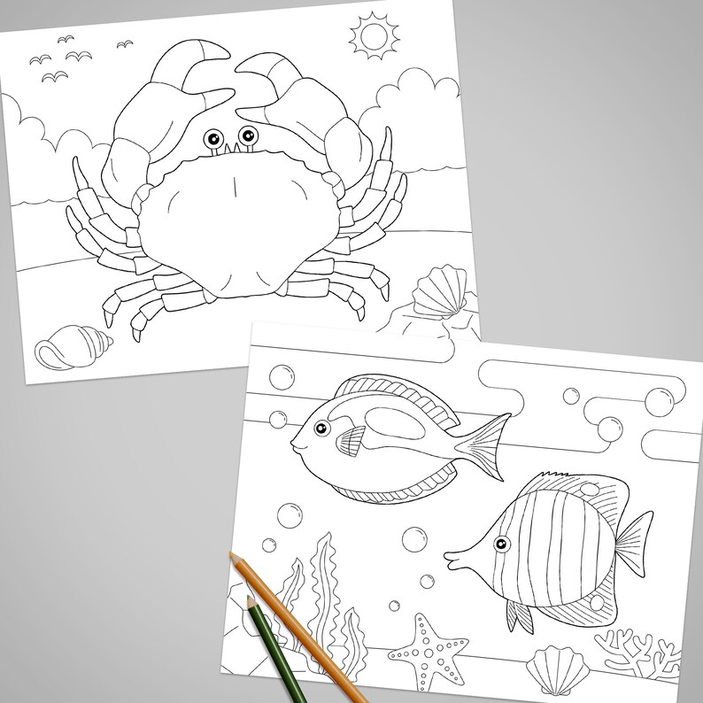 15 Sea Animals Coloring Book, Ocean Animal Coloring Pages, Fish Under ...