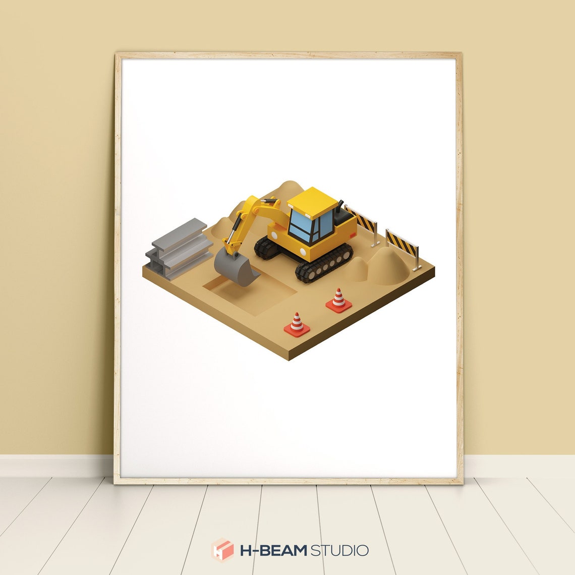 Excavator Art, Excavator Print, Truck Print, Boy Room Art, Construction ...