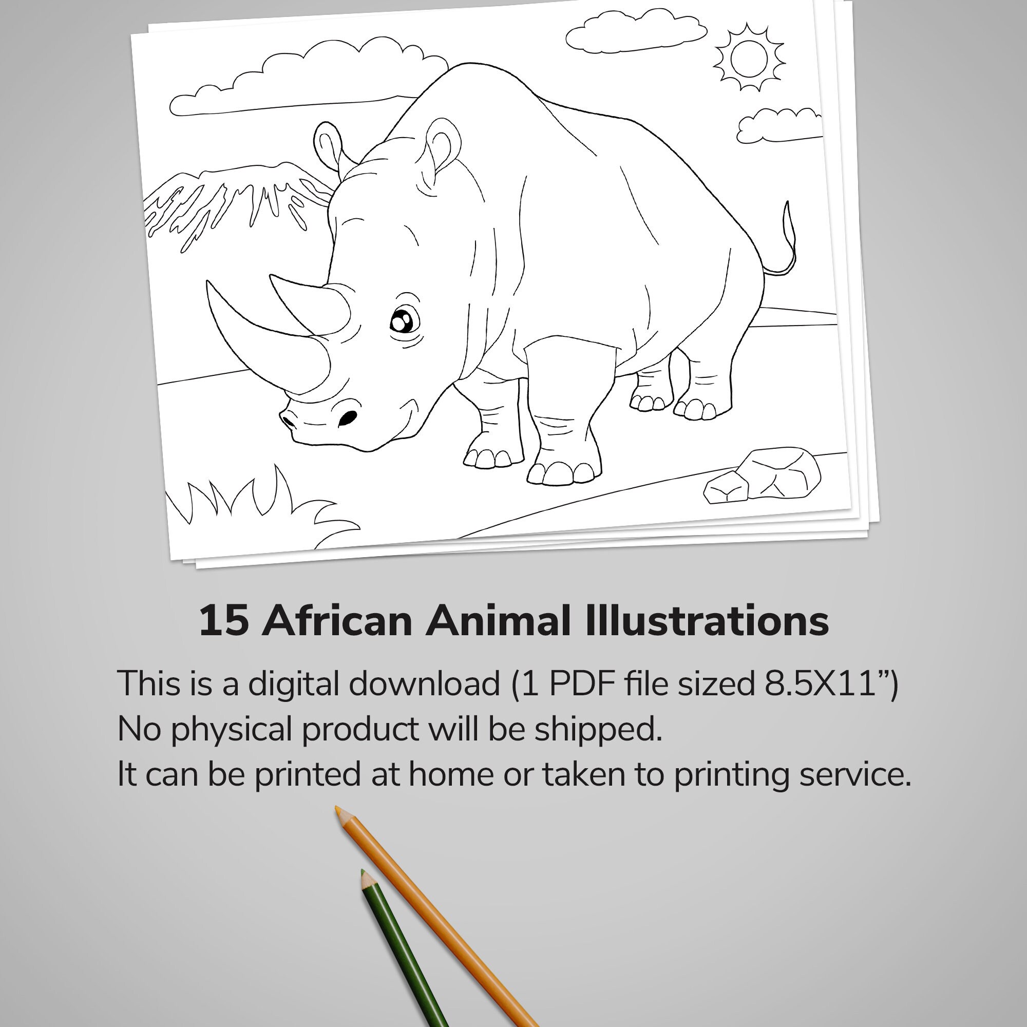 15 Animals Coloring Book, African Animal Coloring Pages, Printable Art ...