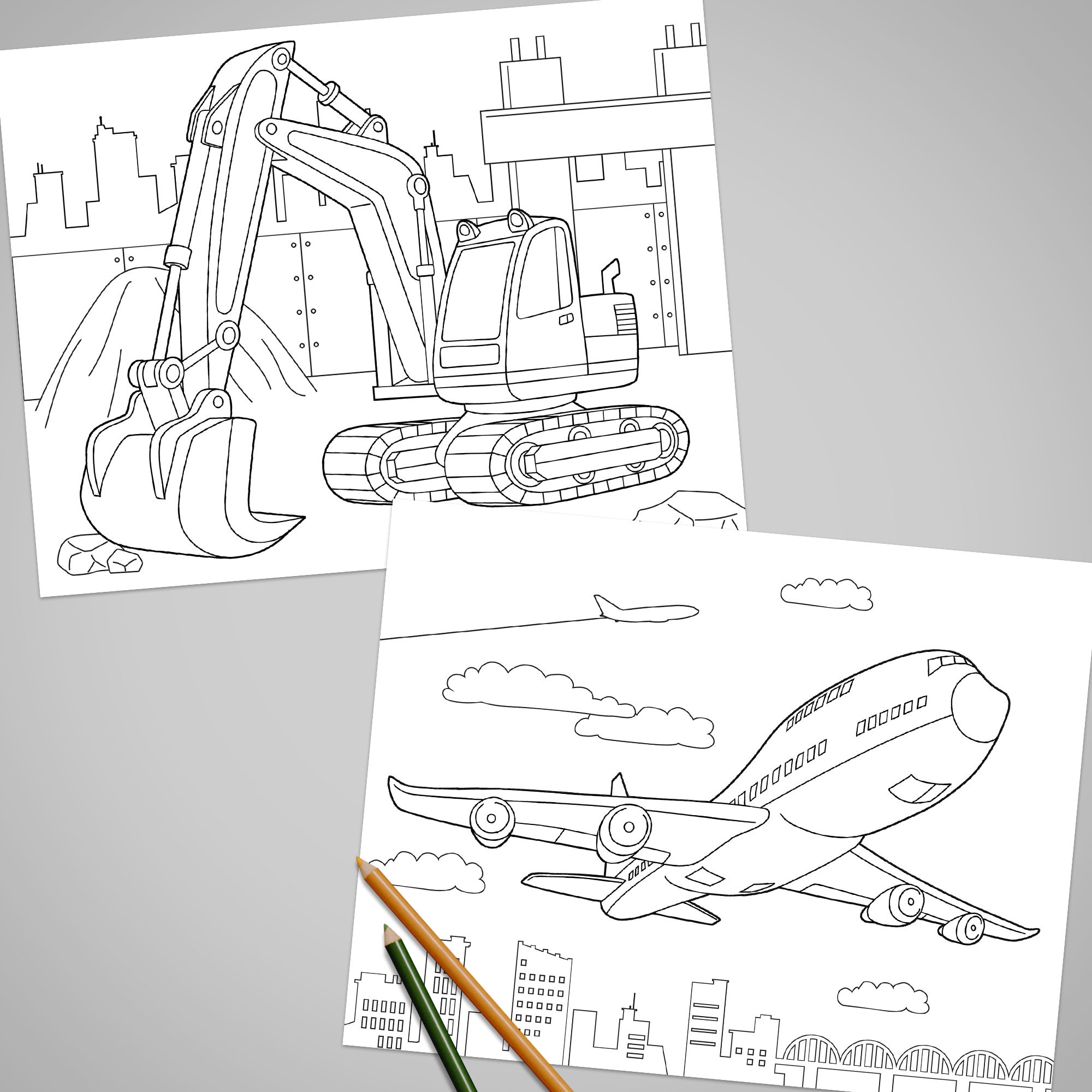 15 Cars, Planes, Ships and Trucks Coloring Book, Transportation ...