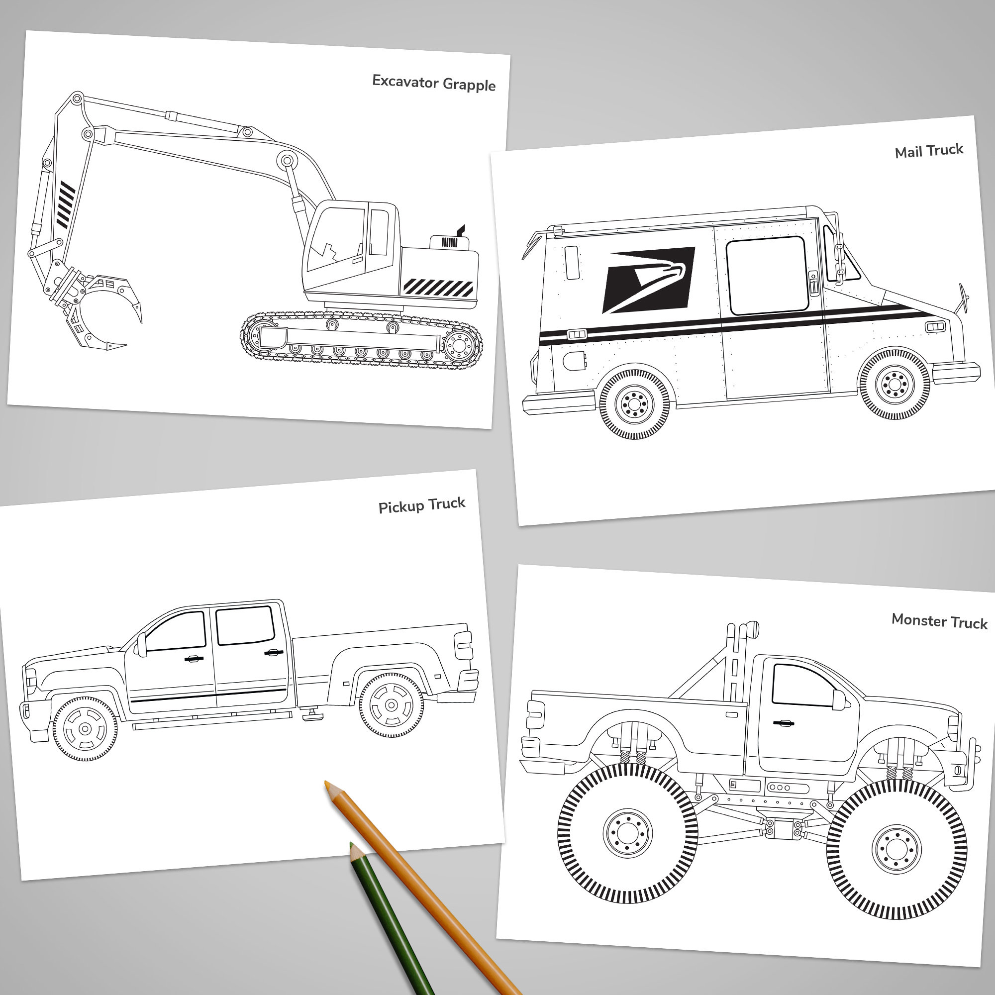 30 Vehicles Coloring Book, Cars, Trucks and Engines Printable Art for ...