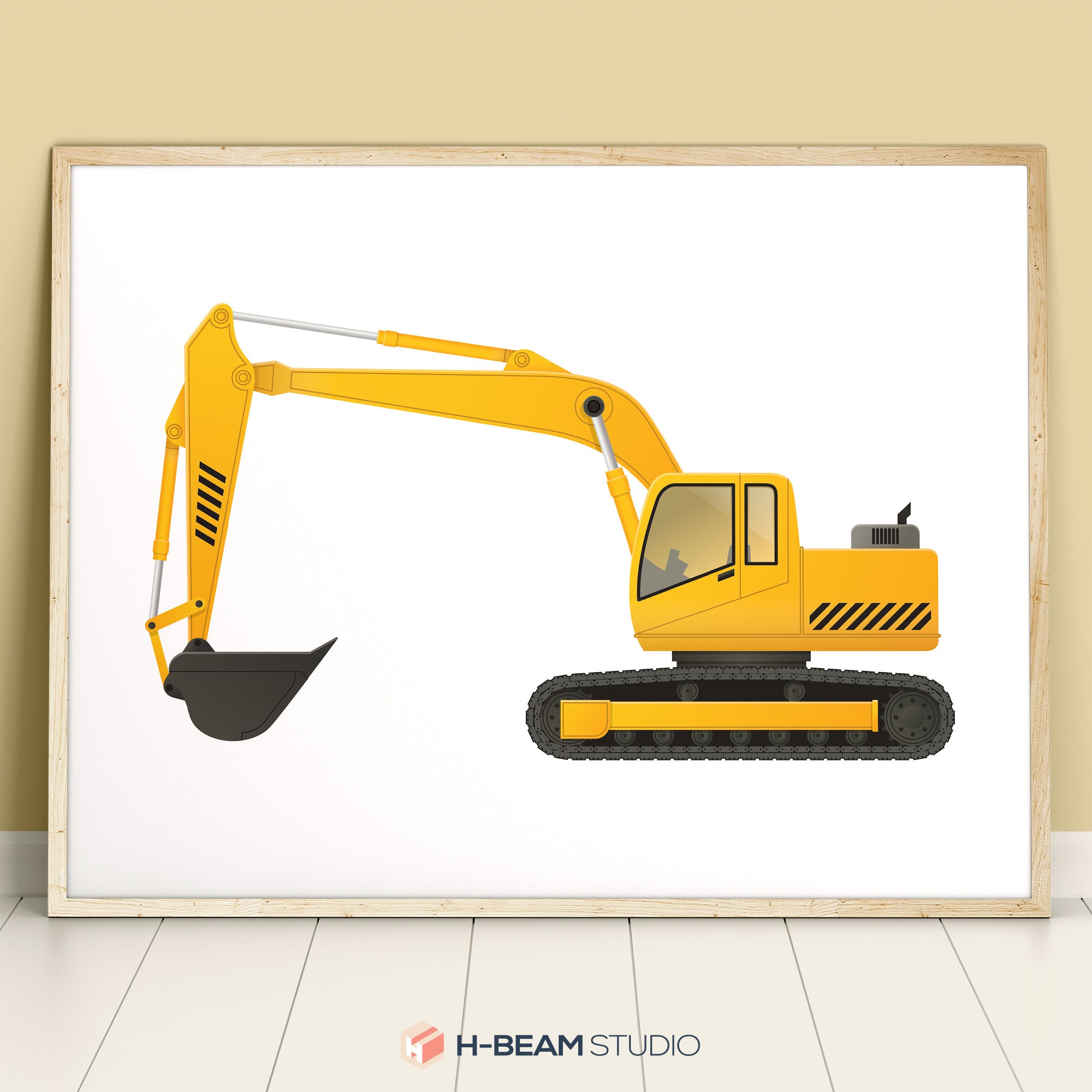 Construction Vehicles Set of 4 Prints, Excavator, Bulldozer, Backhoe ...