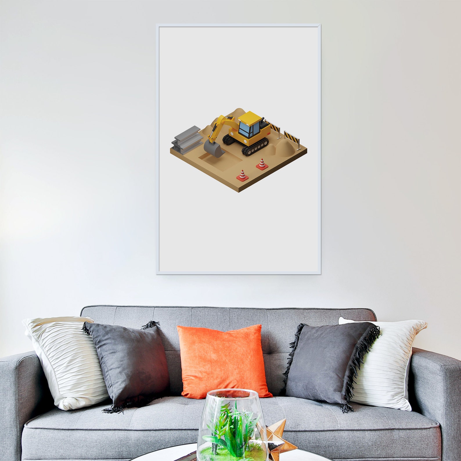 Excavator Art, Excavator Print, Truck Print, Boy Room Art, Construction ...