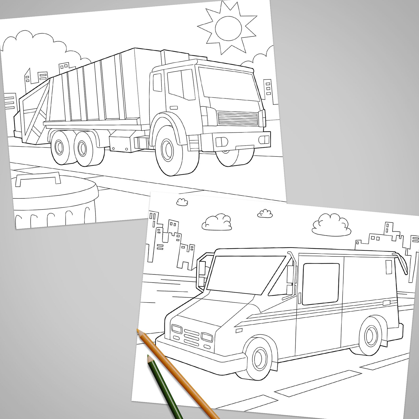 15 Trucks Coloring Book, Cars, Vehicles and Engines Printable Art for ...