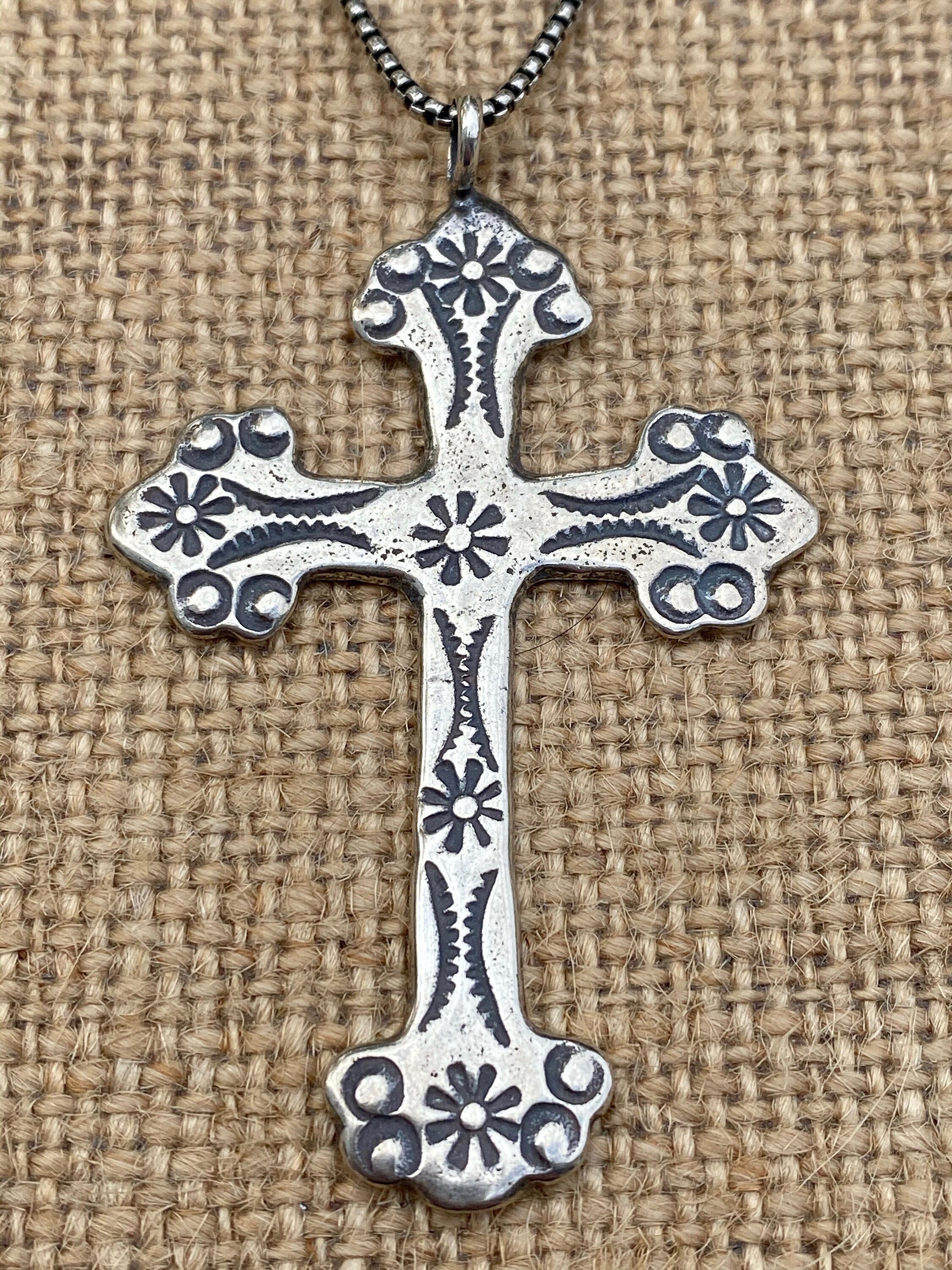 Sterling Silver Native American Cross Pendant Necklace - Etsy