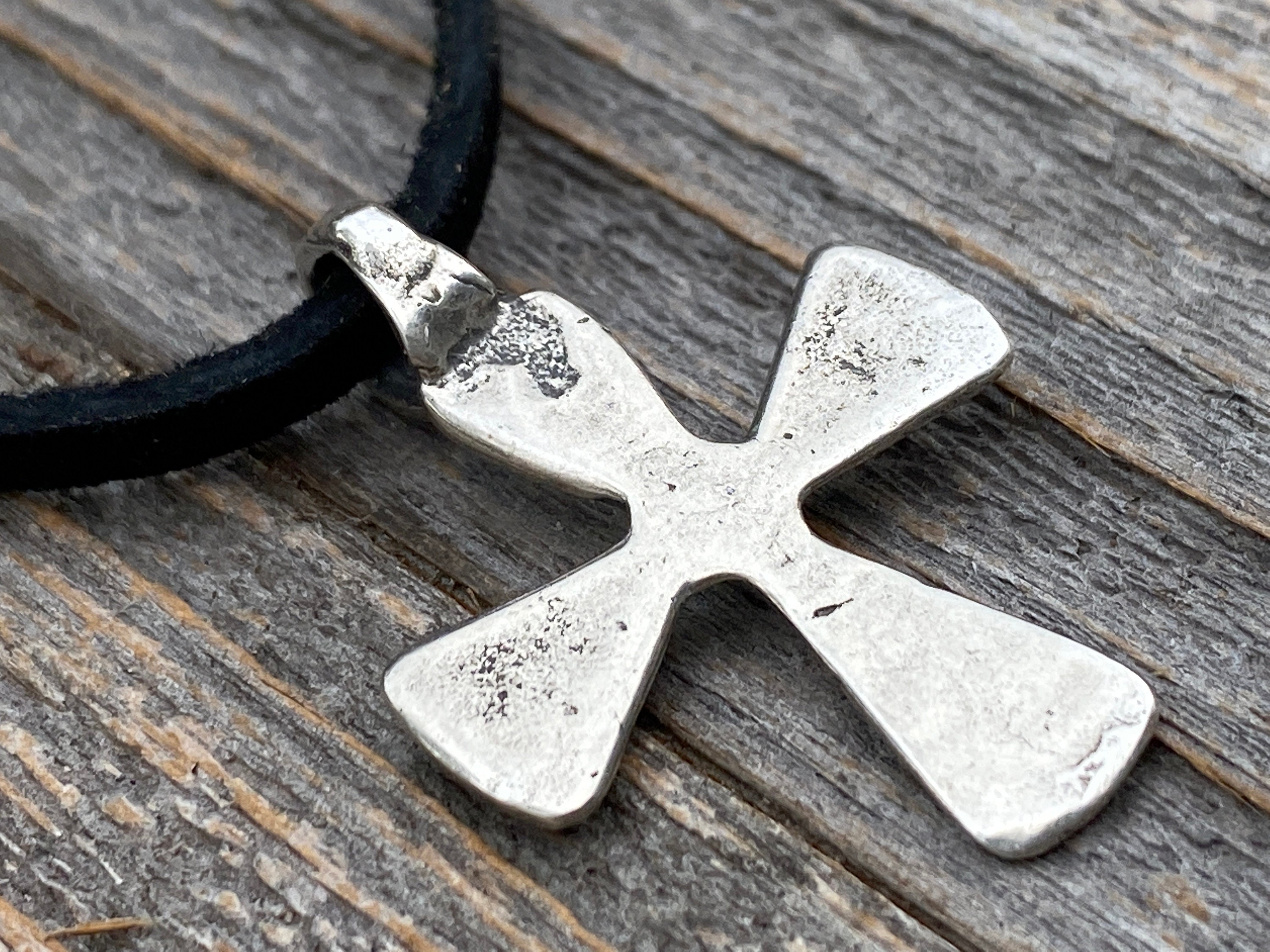 Sterling Silver Large African Cross Pendant on Black Suede - Etsy