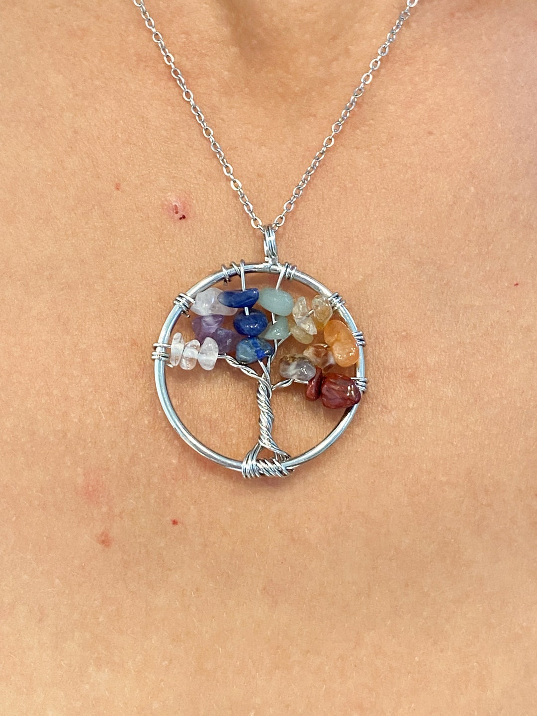 Tree of Life Necklace, 7 Chakras, Natural Stones, 7 Chakra Necklace ...