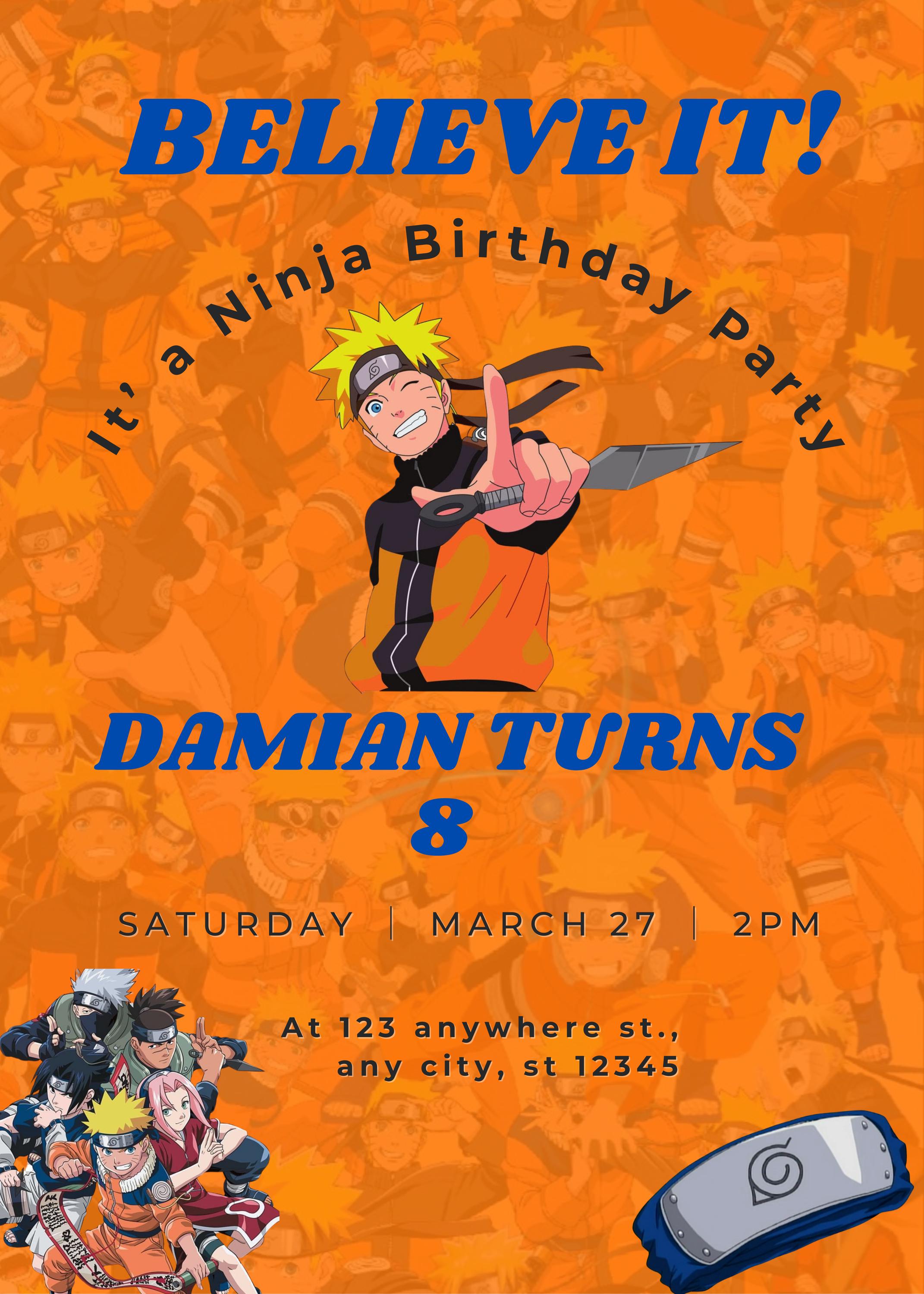 Naruto Birthday Invitation, Naruto Birthday Party, Naruto Shippuden ...