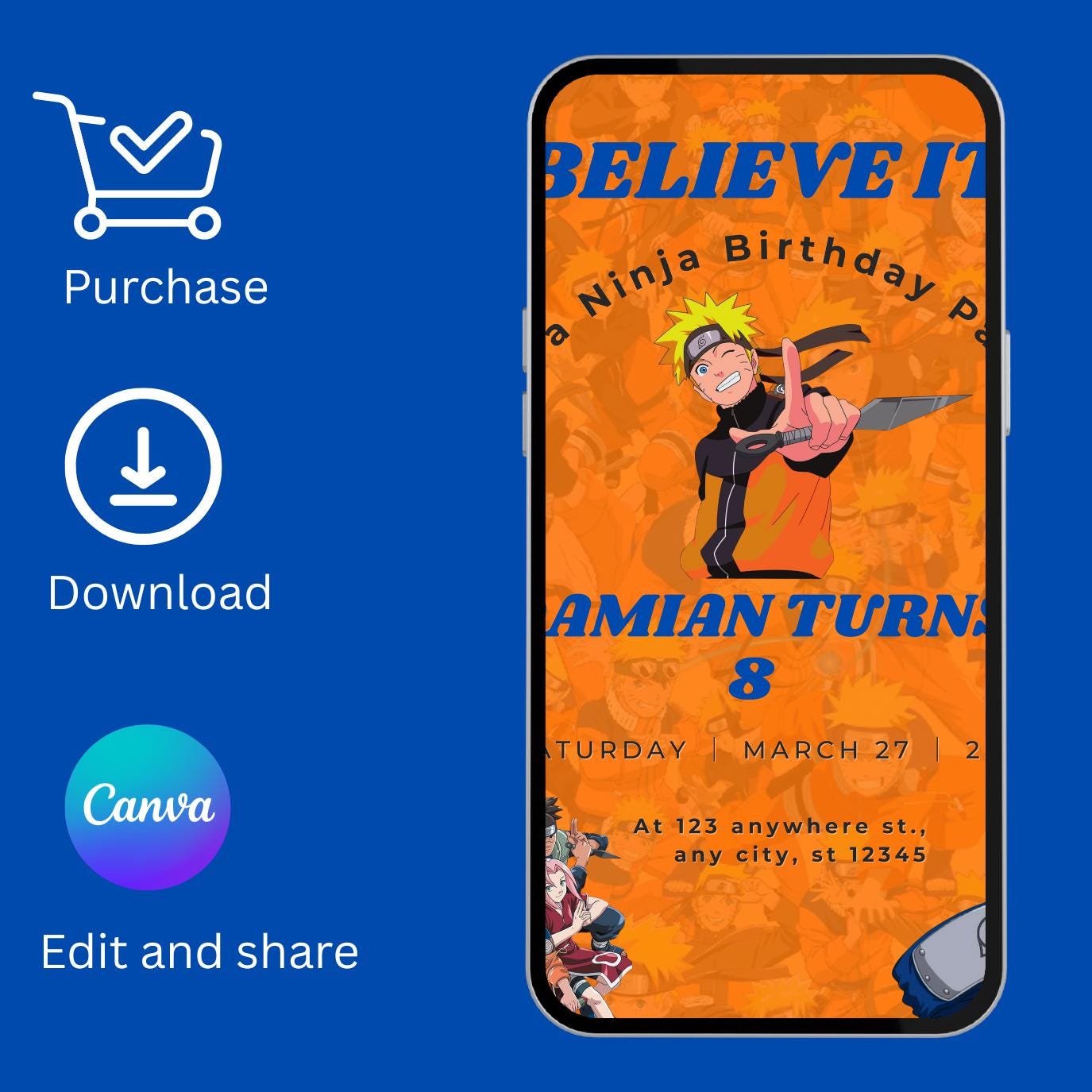 Naruto Birthday Invitation, Naruto Birthday Party, Naruto Shippuden ...