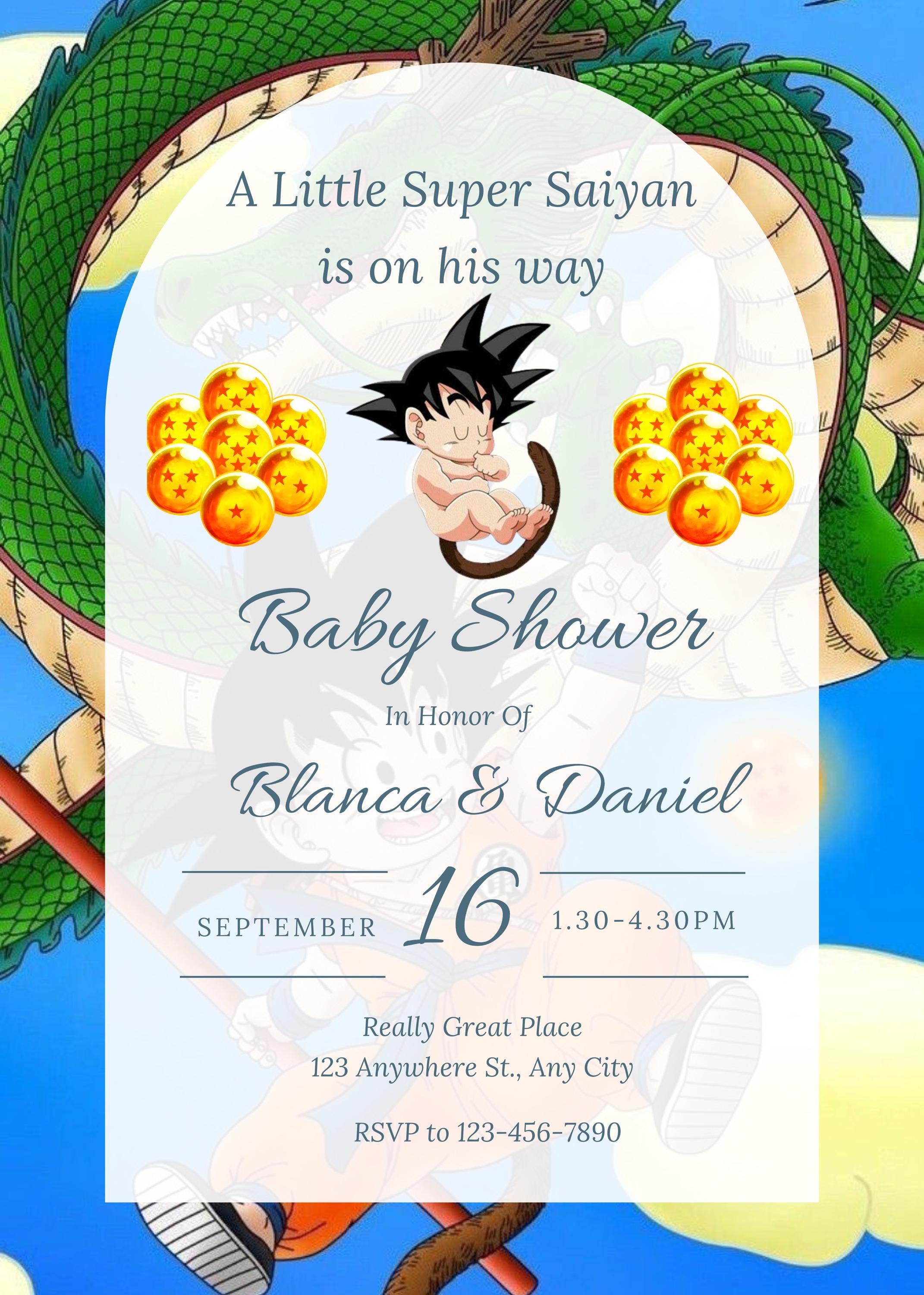Dragon Ball Z Babyshower Invitation, Goku Babyshower Invitation, Dragon ...