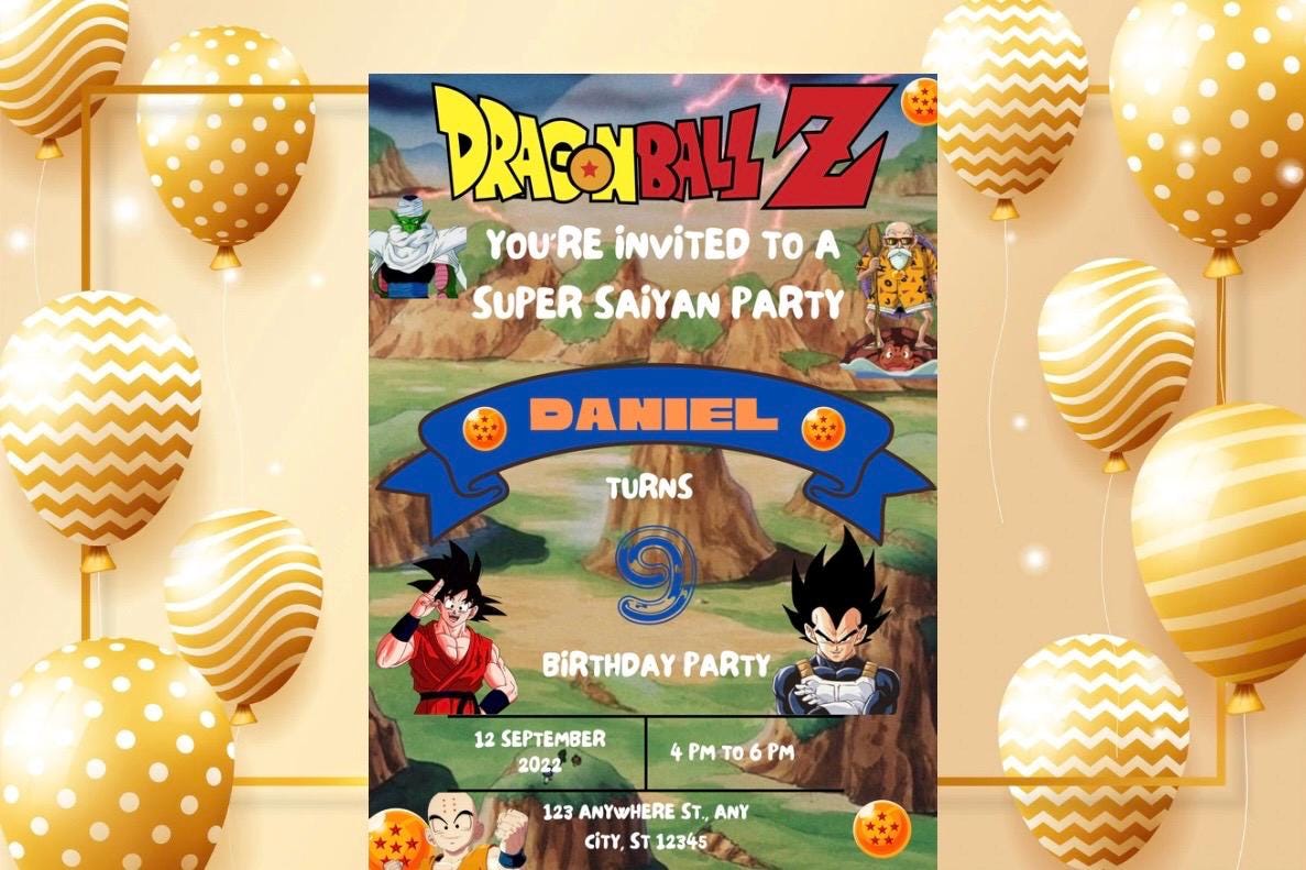 Dragon Ball Z Birthday Invitation, Goku Birthday Invitation, Dragon ...