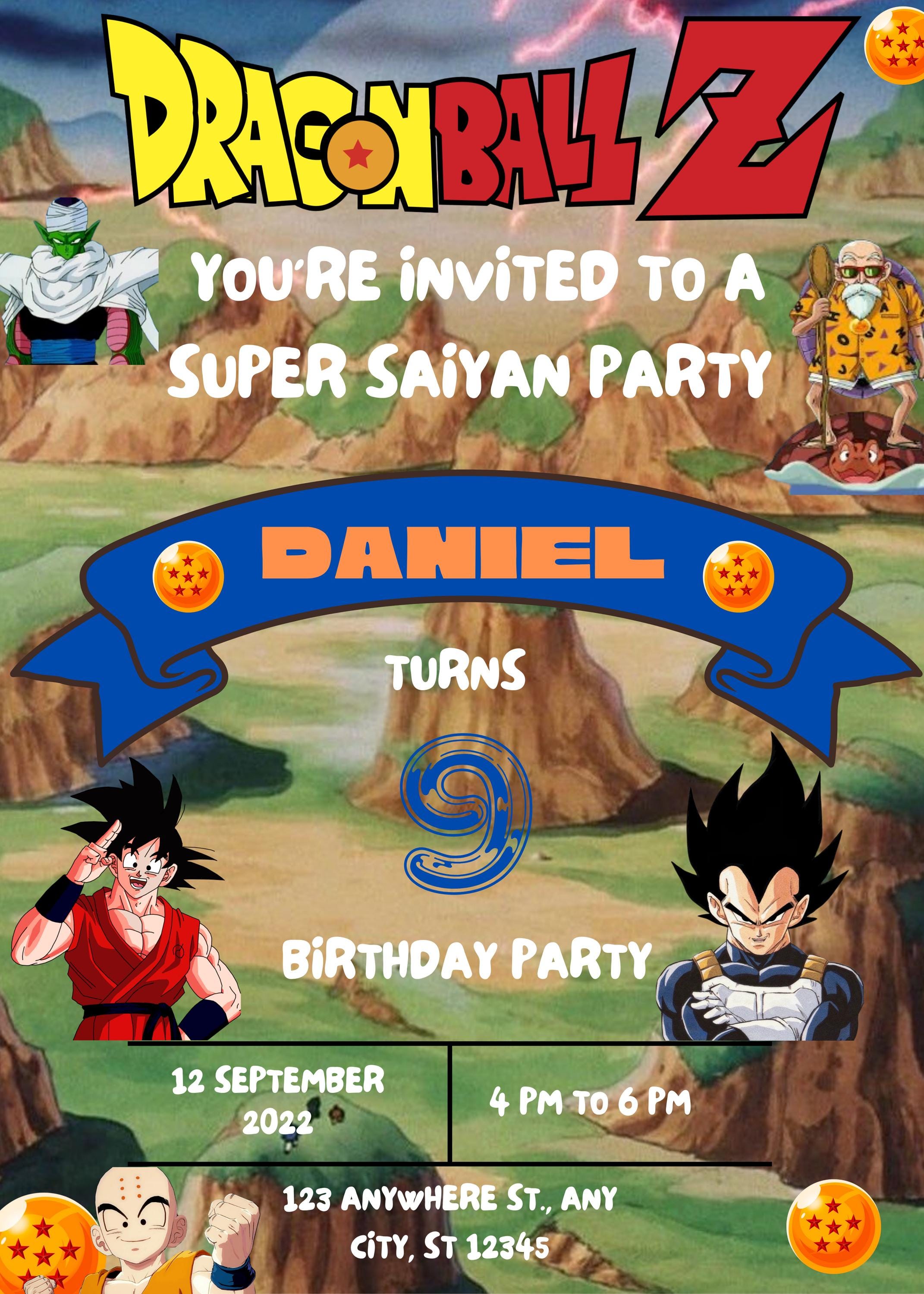 Dbz Birthday Invitation, Goku Birthday Invitation, Dbz Editable ...