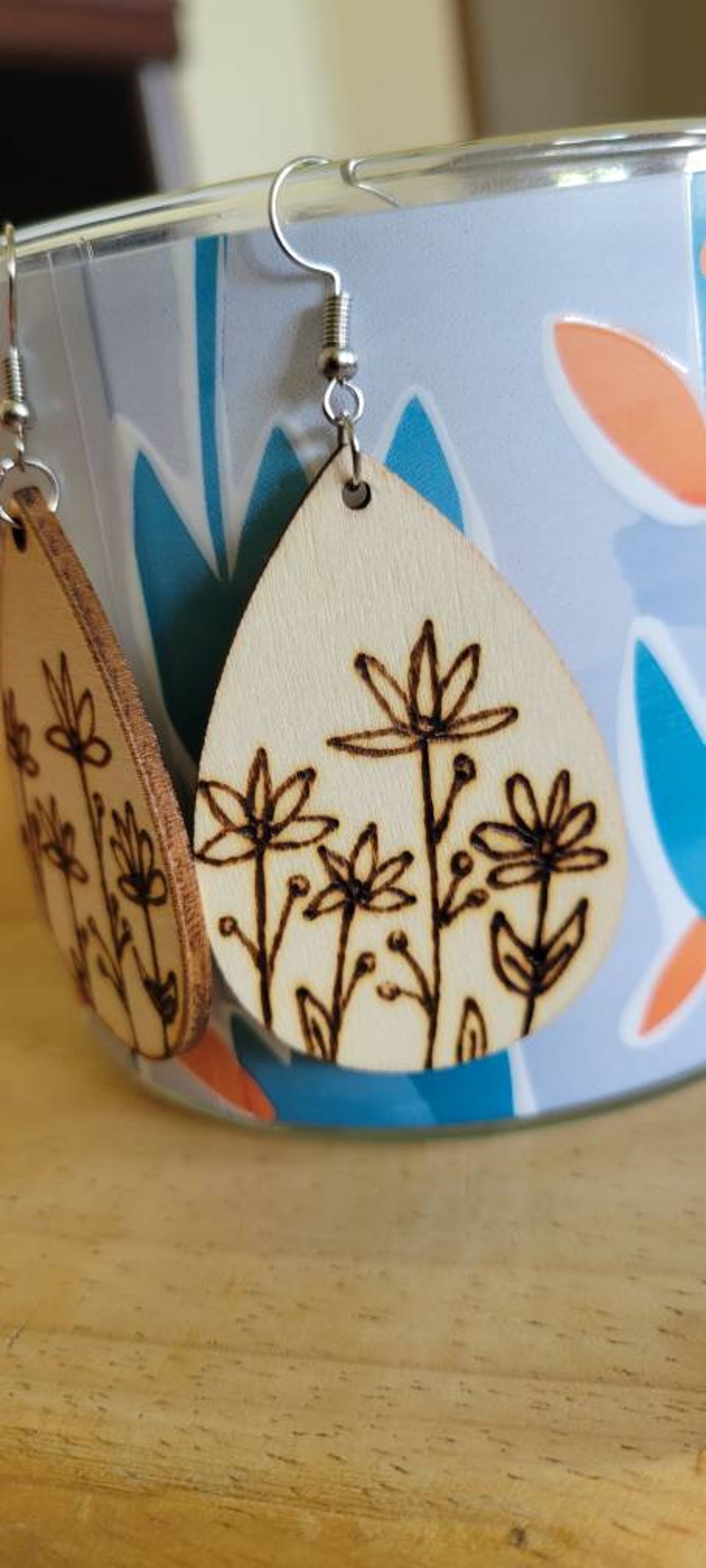 Wood Burn Daisy Dangle and Drop Earrings - Etsy
