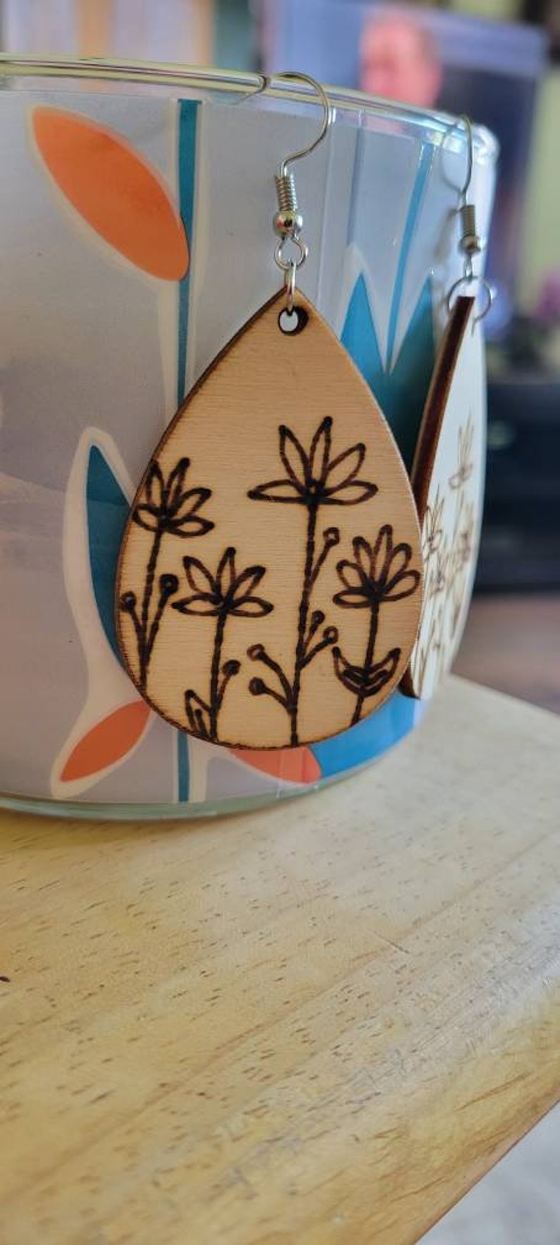 Wood Burn Daisy Dangle and Drop Earrings - Etsy