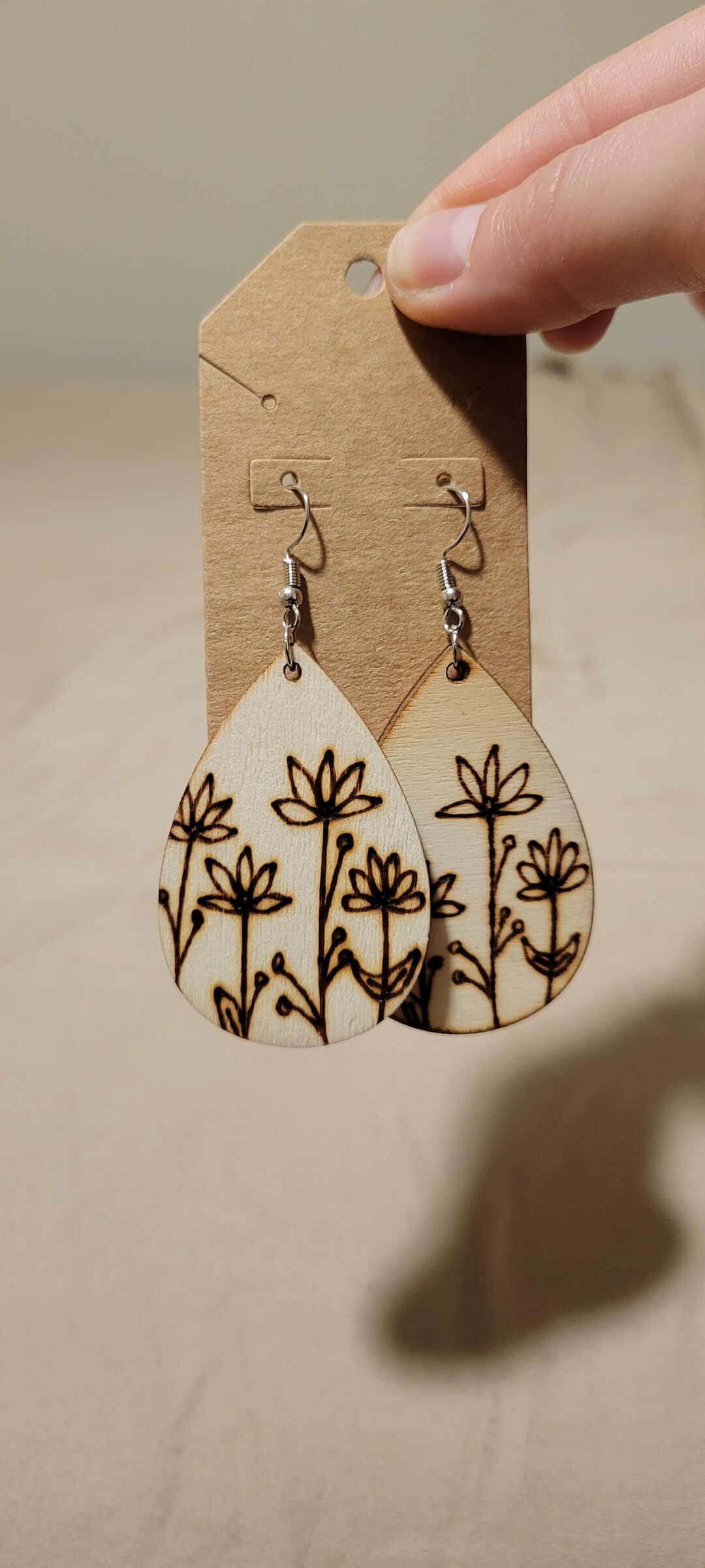 Wood Burn Daisy Dangle and Drop Earrings - Etsy