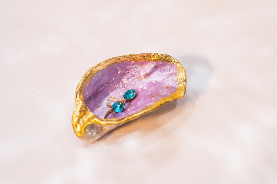 Purple Oyster Shell Dish | Hand-painted Oyster Shell Ring Dish | Ring ...