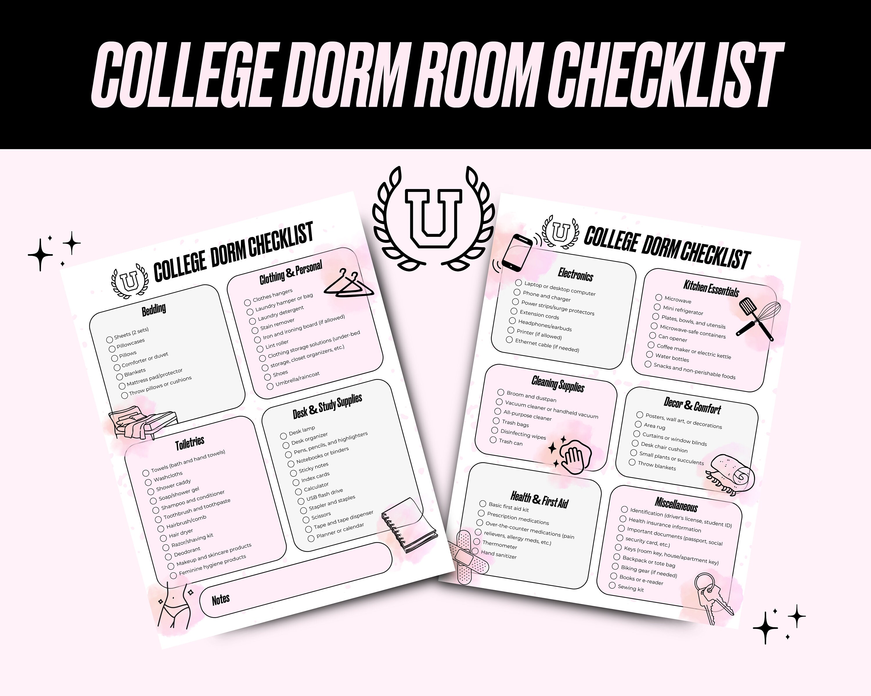Checklist for College Dorm, Printable College Packing List, College ...
