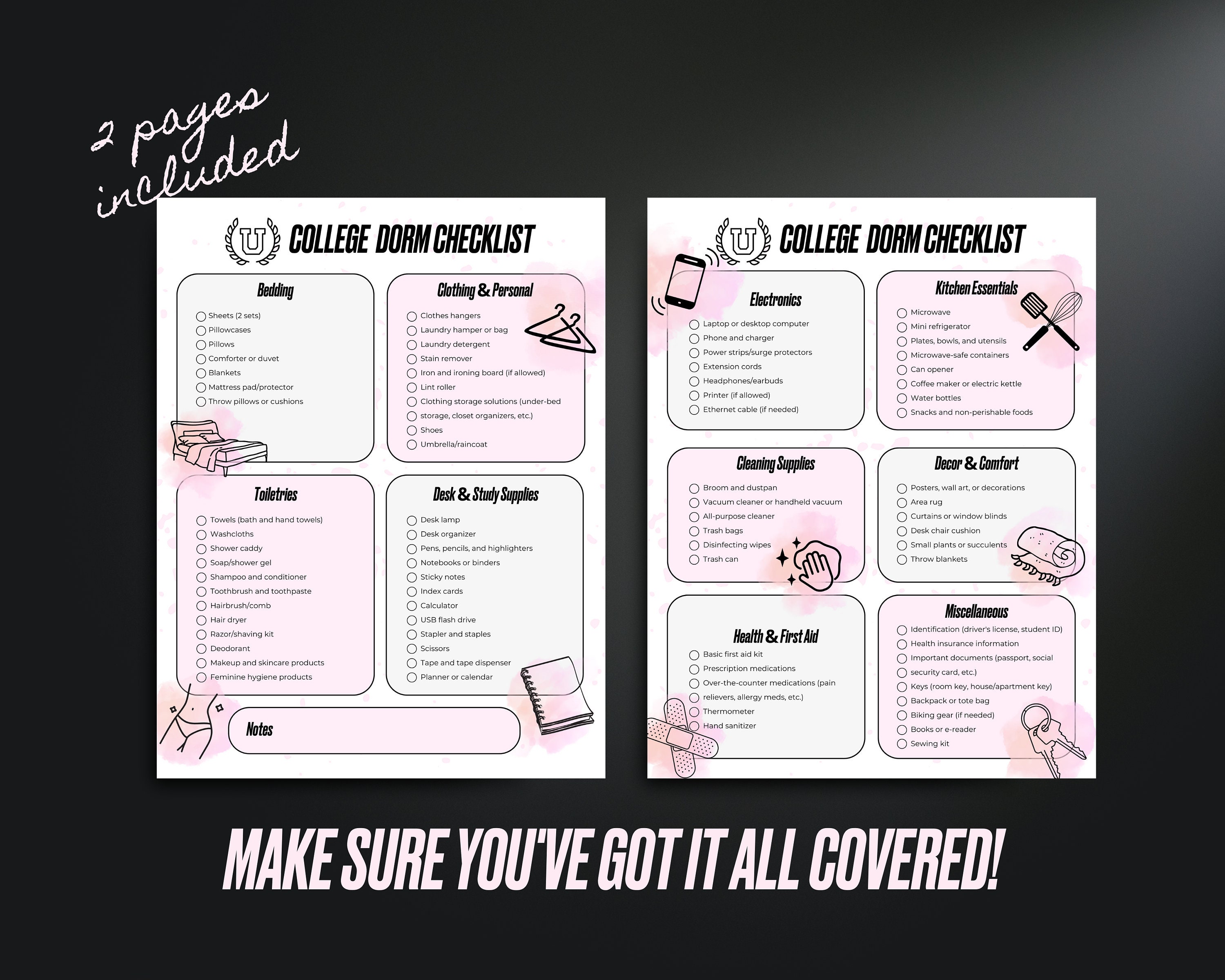 Checklist for College Dorm, Printable College Packing List, College ...