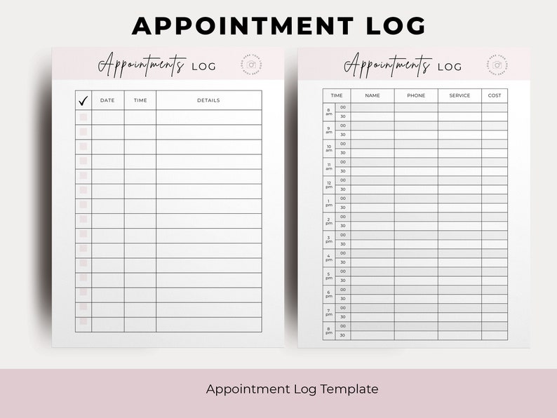 Appointments Log, Appointment Calendar, Meeting Tracker, Appointment ...