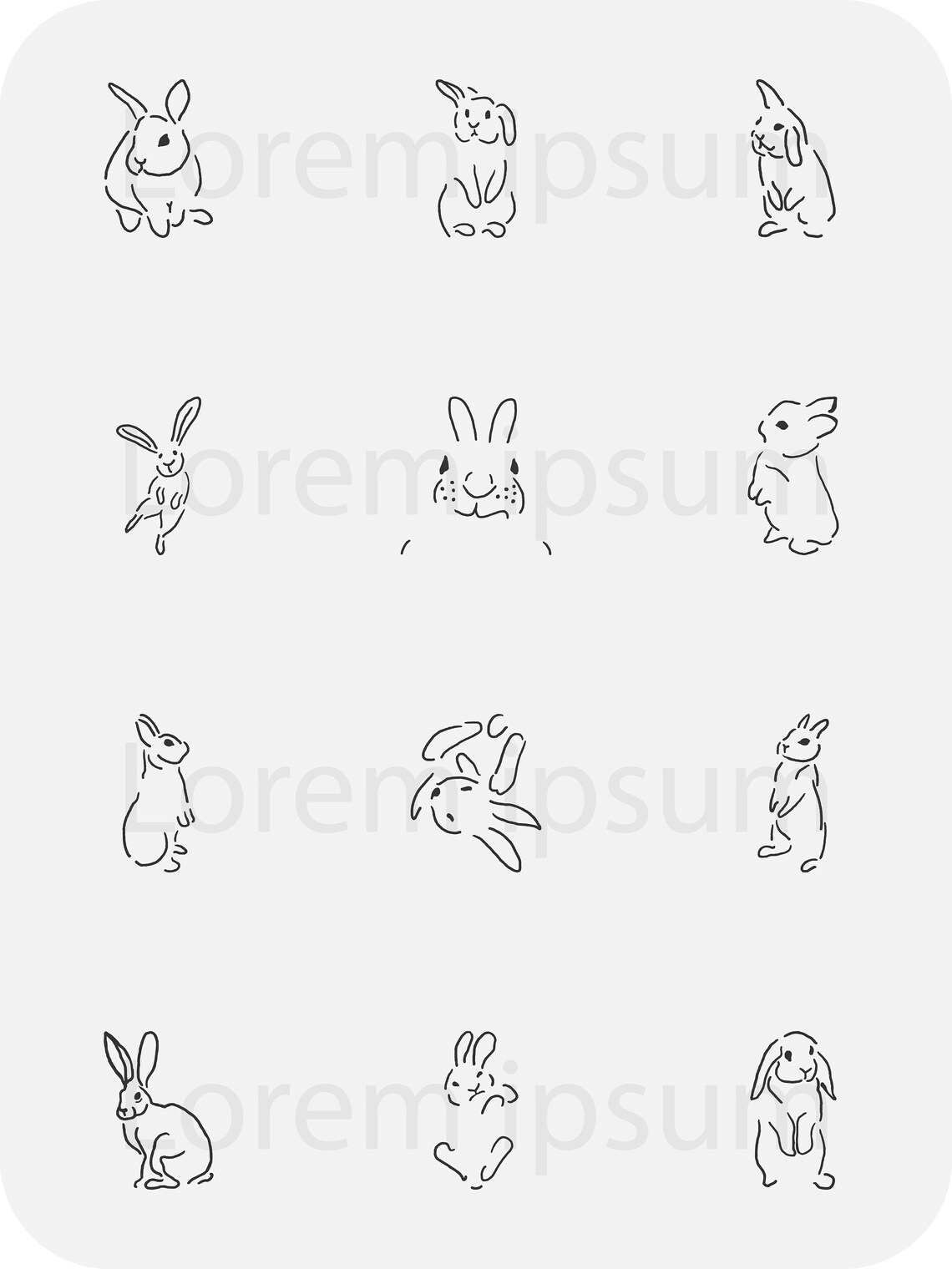 Cute Rabbit Bunny Hand Drawing Icons Set Minimal Vector Illustration ...