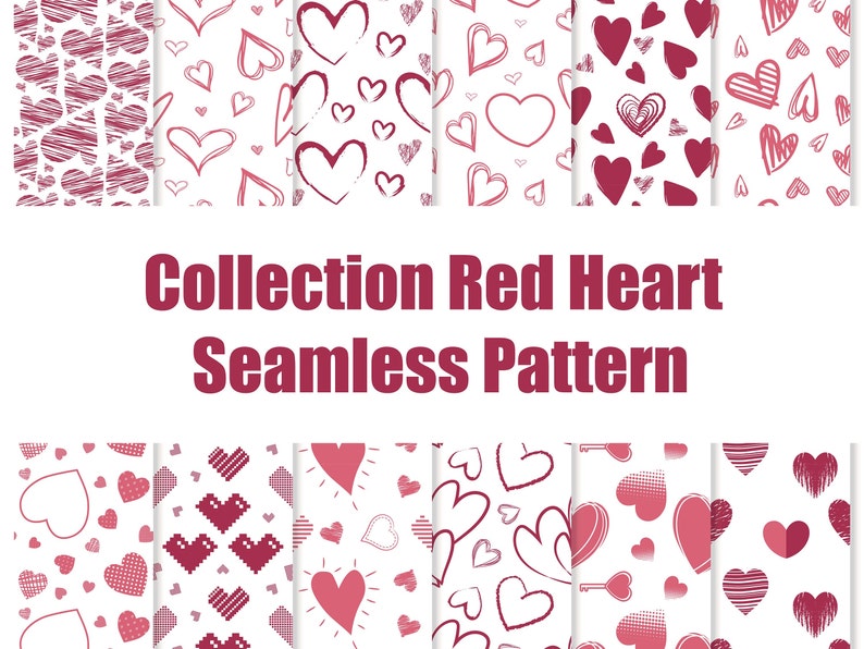 Collection Heart Seamless Pattern Abstract Hearts Digital Printable ...