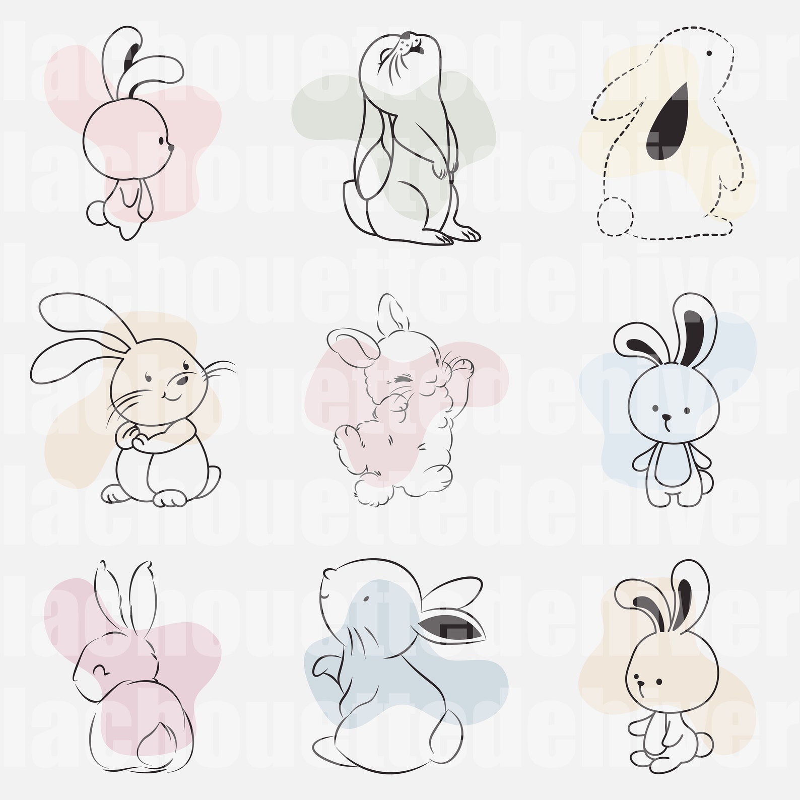 Collection 2 Cute Rabbit Bunny Doodle Cartoon Tattoo Sticker Art Design ...