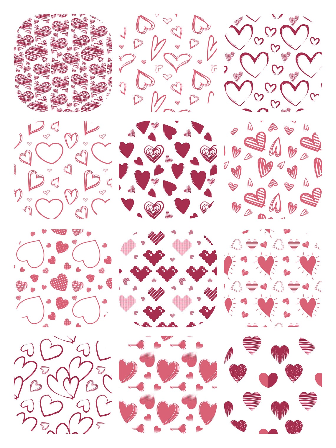 Collection Heart Seamless Pattern Abstract Hearts Digital Printable ...