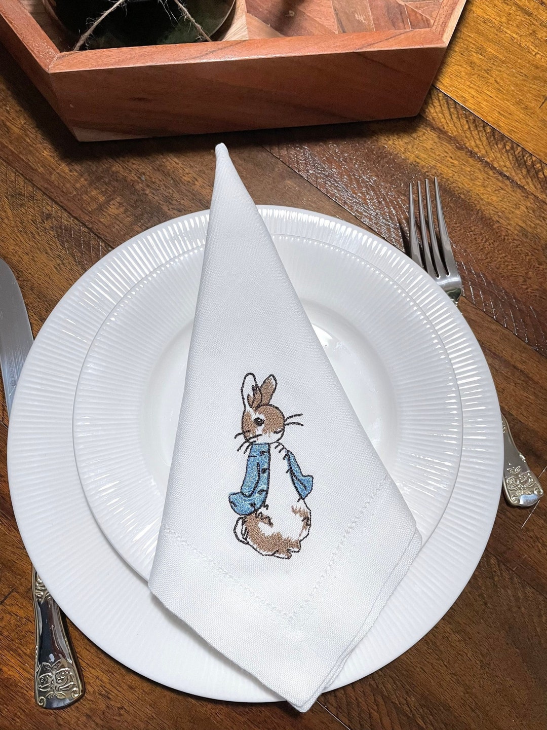 Embroidered Easter Bunny Table Napkins, Easter Dinner Napkins, Bunny ...