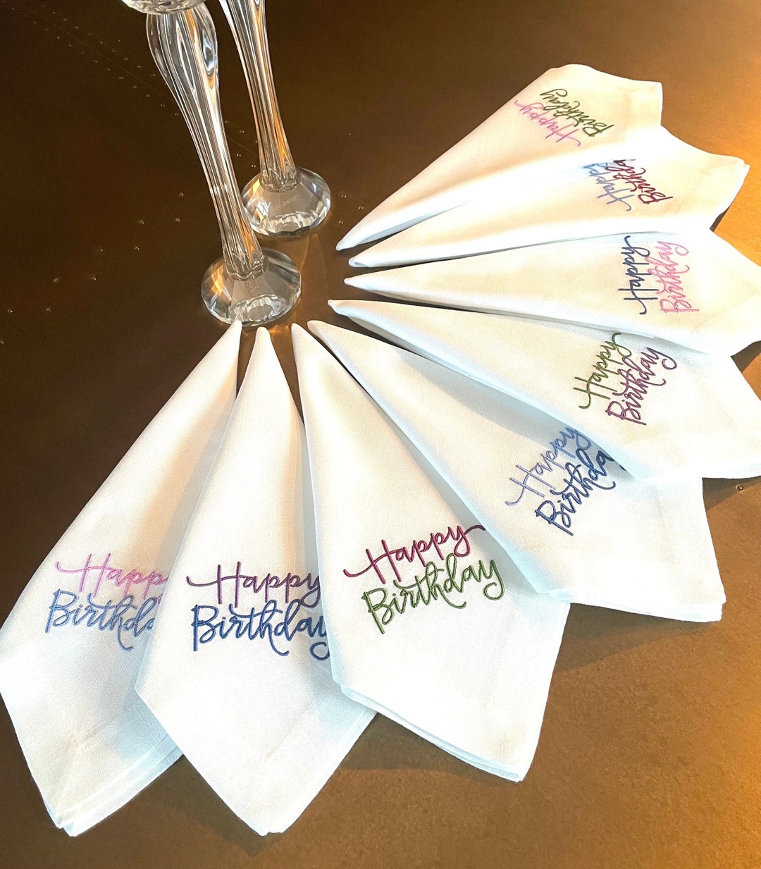 Happy Birthday Embroidered Dinner Napkin Party Linen Napkin Birthday ...