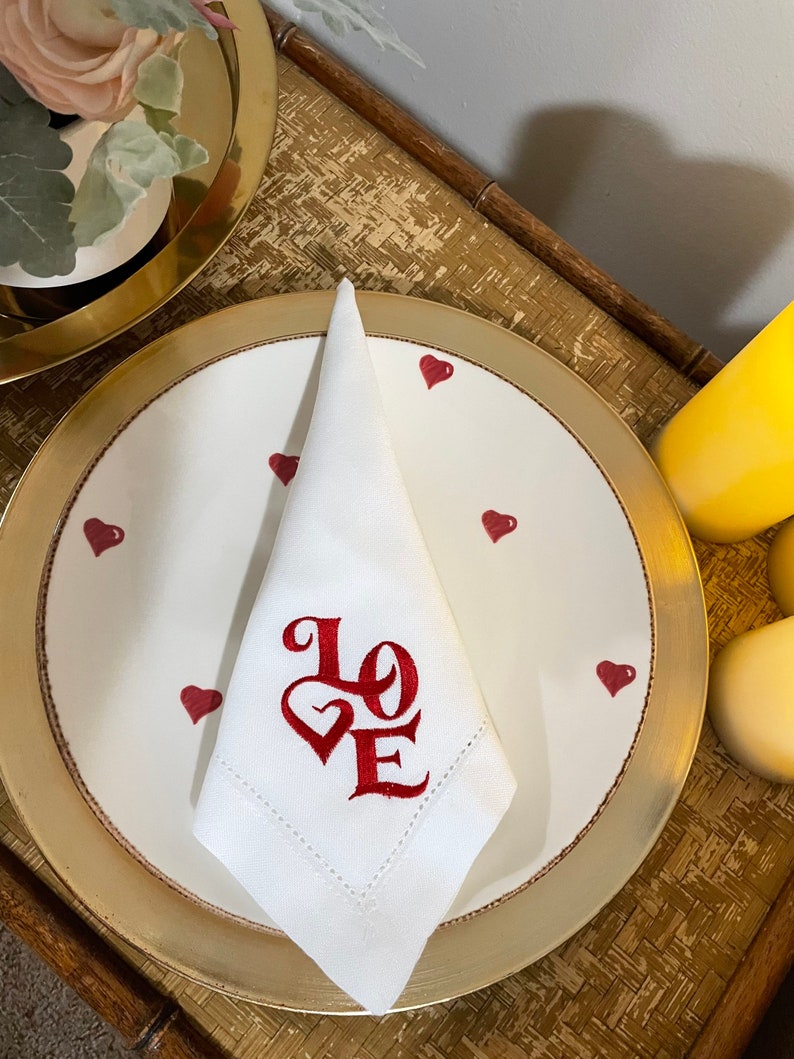 Custom Embroidered Love Heart Napkins | Personalized Linen Napkin ...