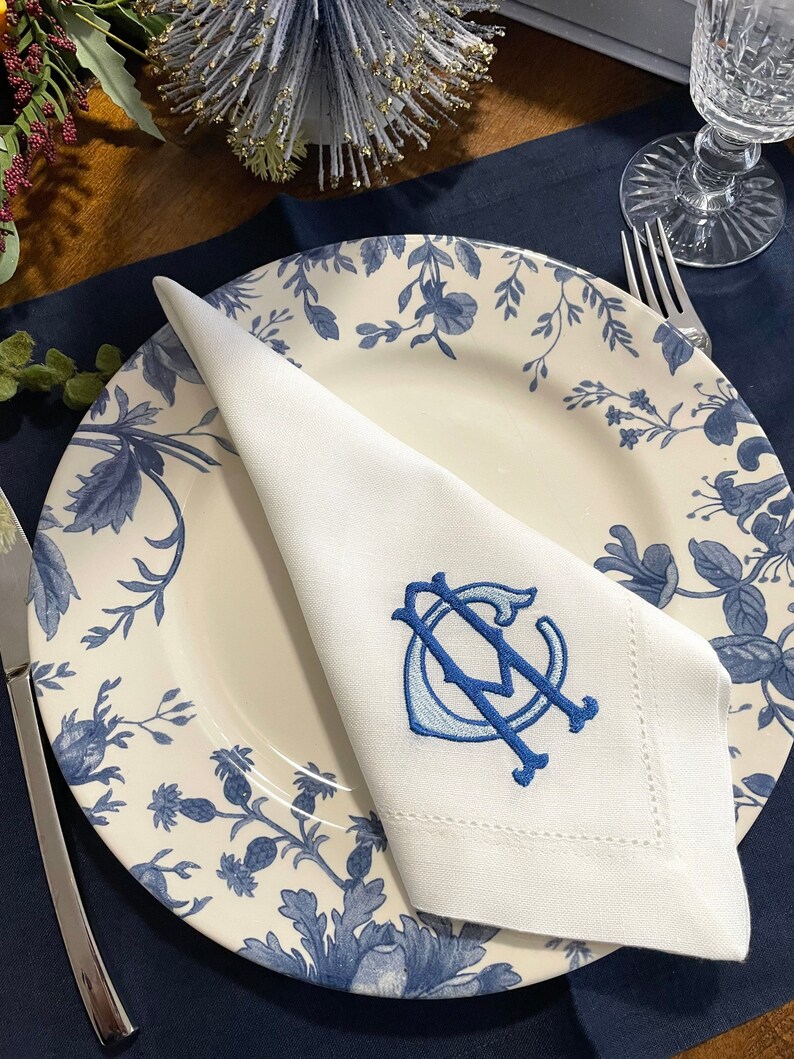 Embroidered Interlocking Monogram Napkin Linen Cloth Napkin - Etsy