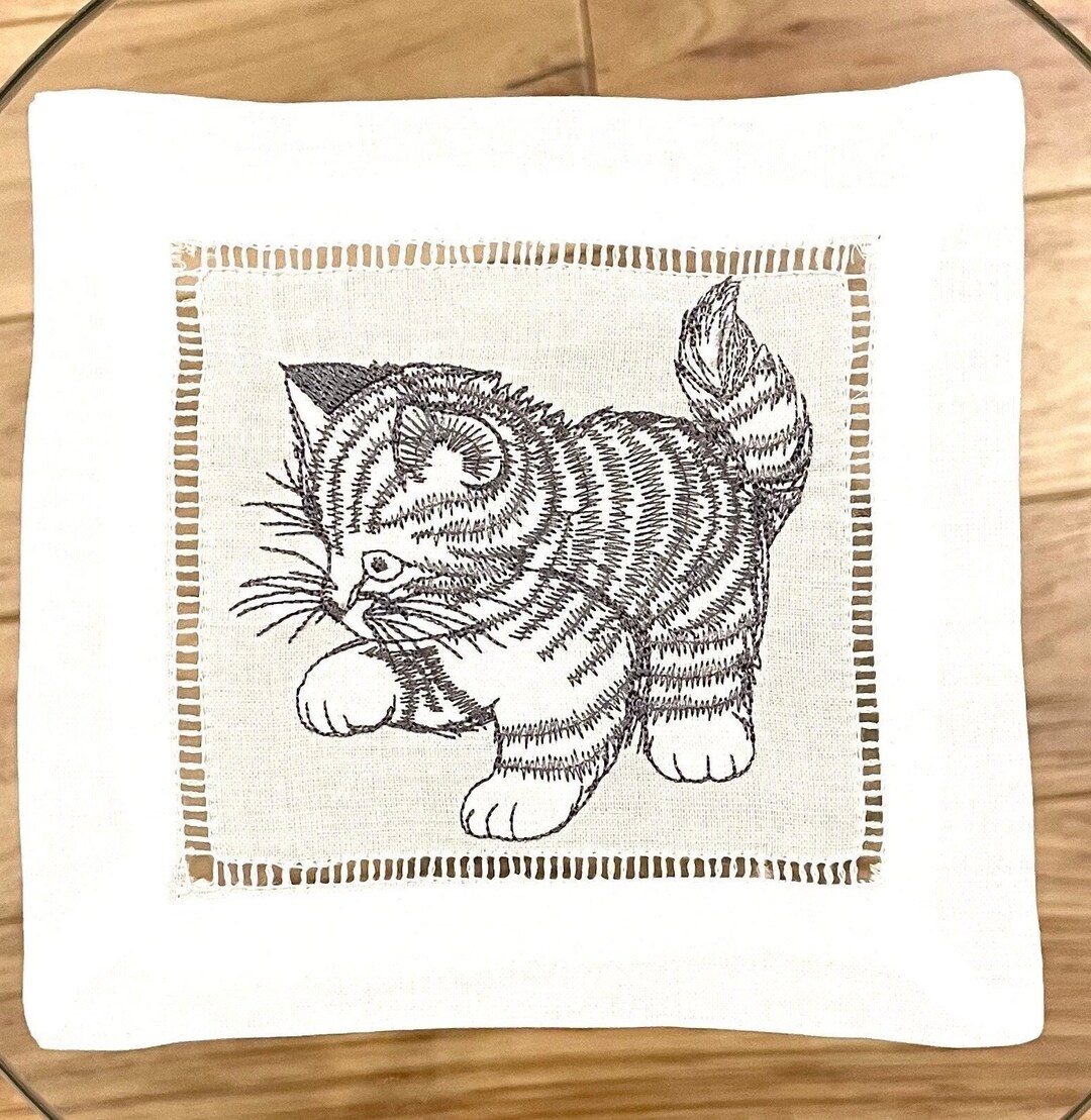 Kitten Embroidered Cocktail Napkin / Cat Cocktail Napkin / Cat Lover ...