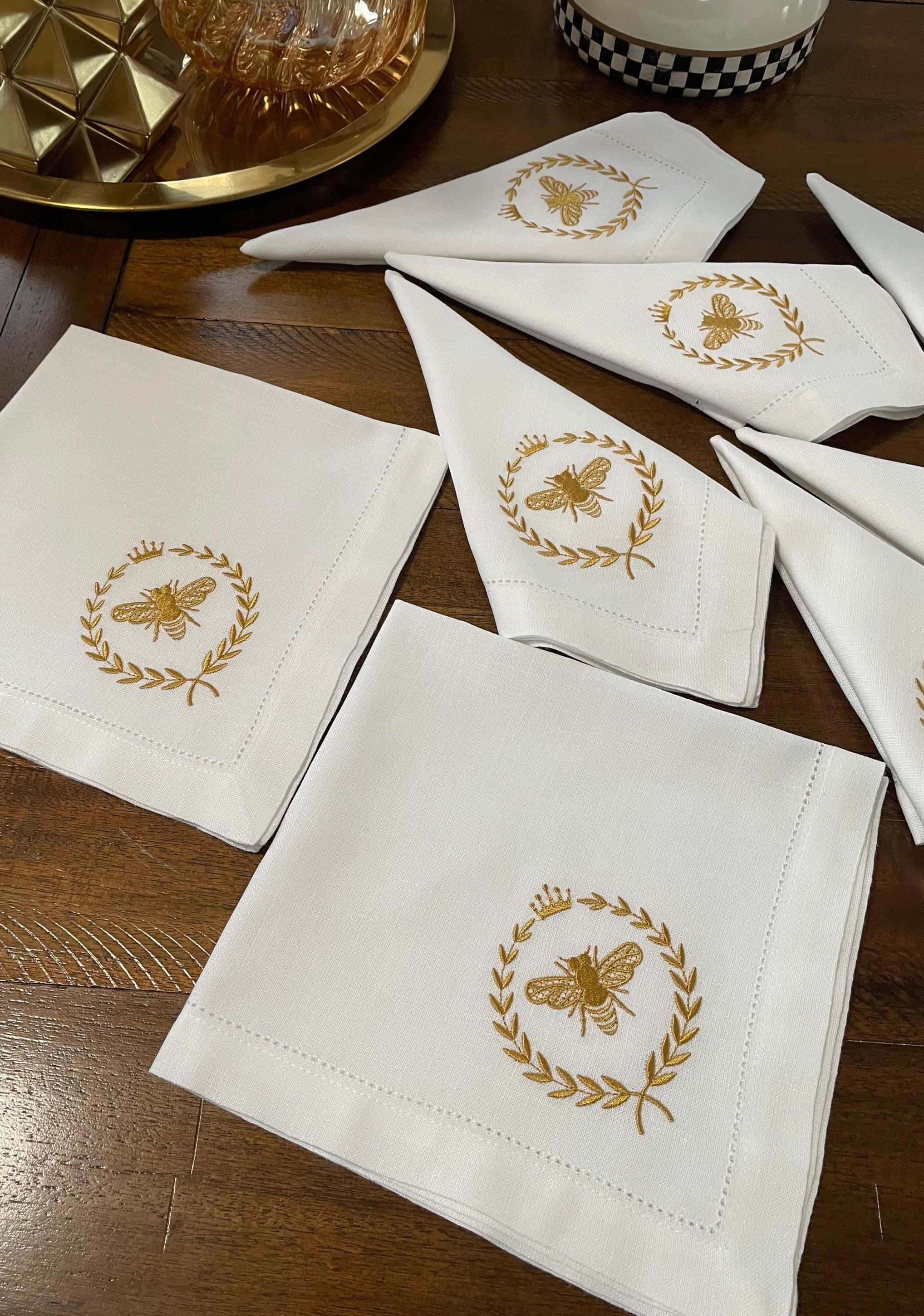 Embroidered Queen Bee Linen Napkins | French Country Decor, Set of 4 - Etsy