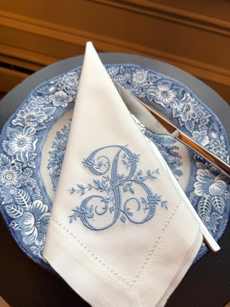 Custom Embroidered Victorian Monogram Napkin | Personalized Linen ...