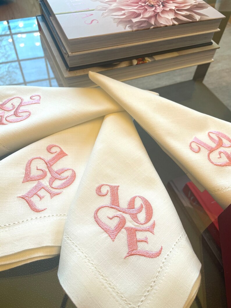 Custom Embroidered Love Heart Napkins | Personalized Linen Napkin ...