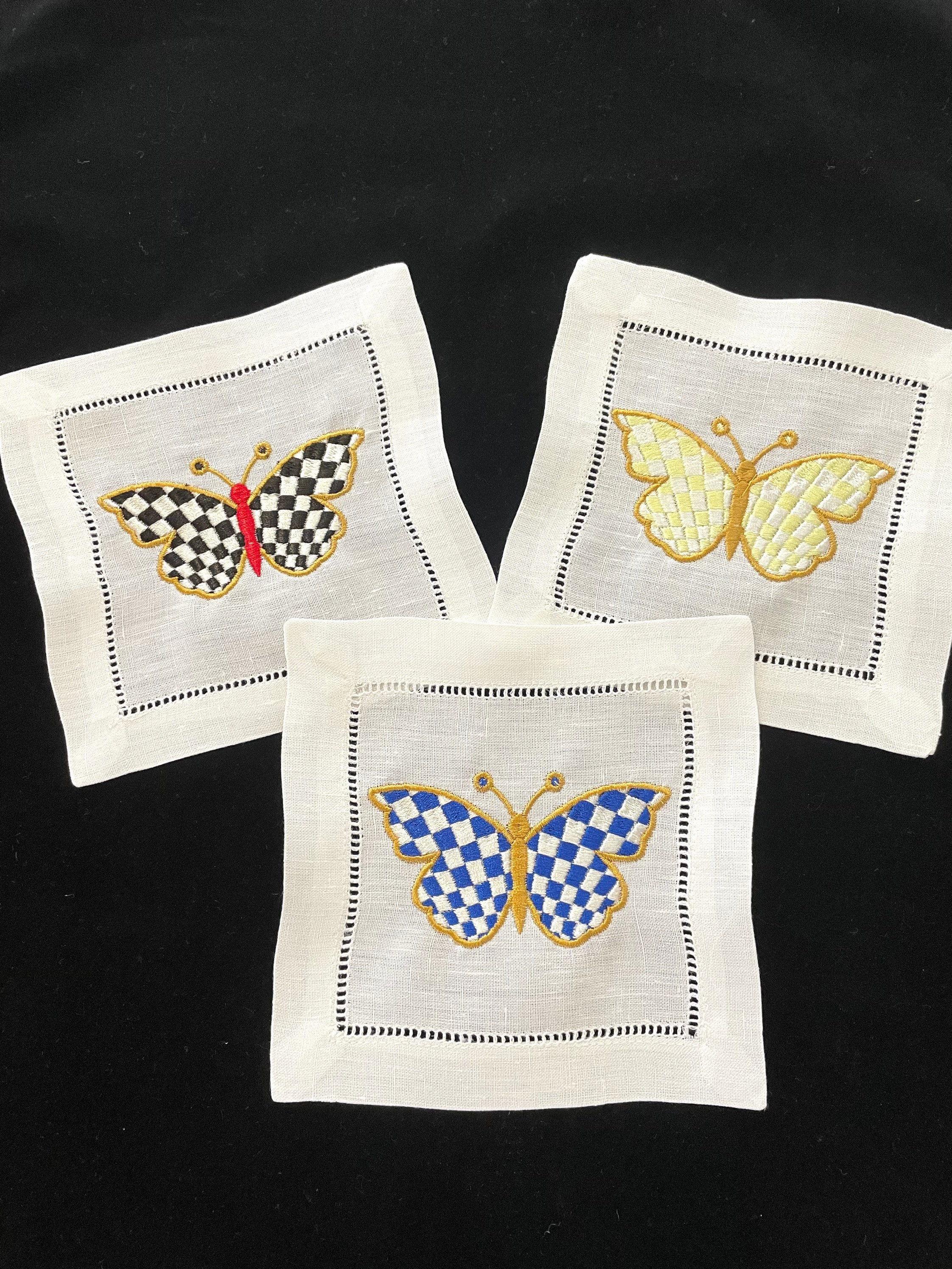 Customized Embroidery Butterfly Dinner Napkin | Hemstitch Linen Napkin ...